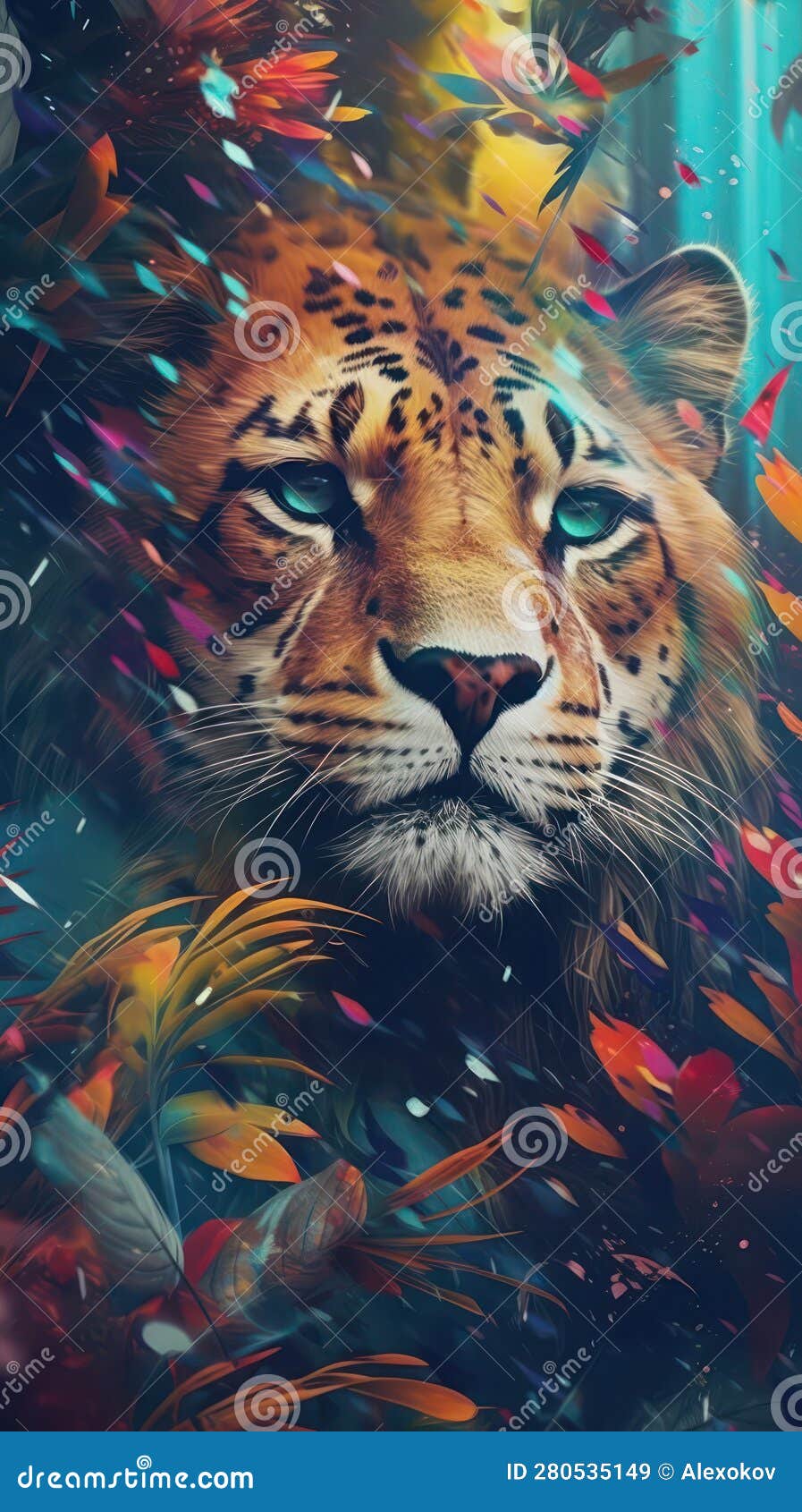 Comic Style Snow Leopard Hunting in the Jungle. Stock Illustration ...