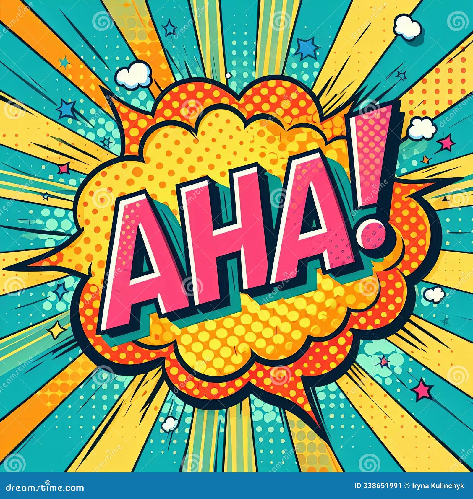 Comic Style Speech Bubble with the Word Aha Surrounded by Clouds in an ...