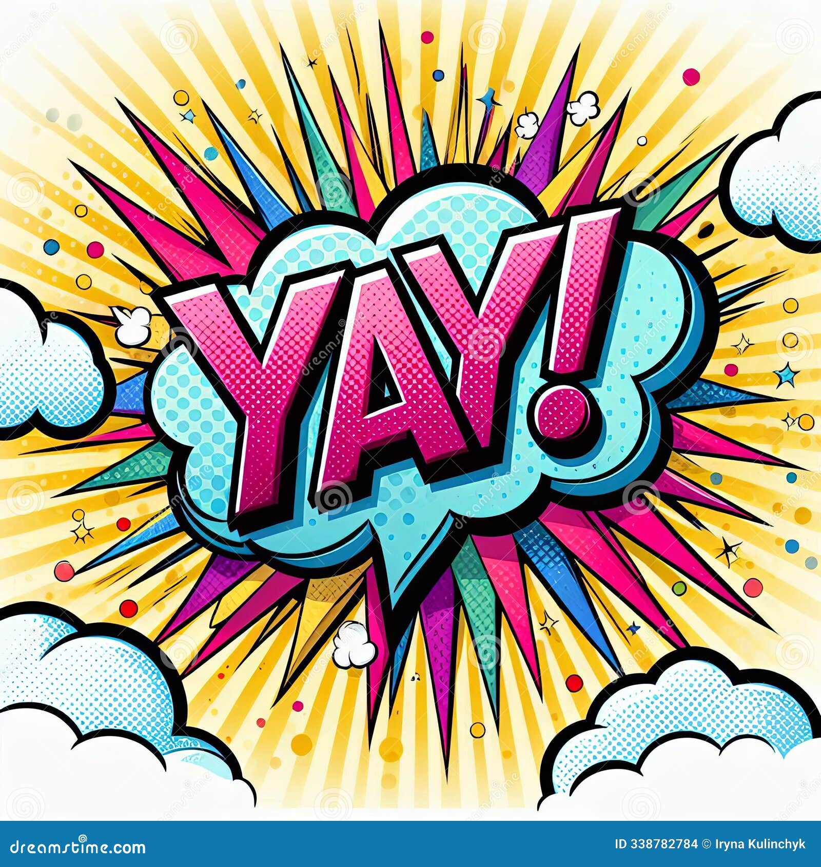 Comic Style Speech Bubble with the Word YAY Surrounded by Clouds in an ...
