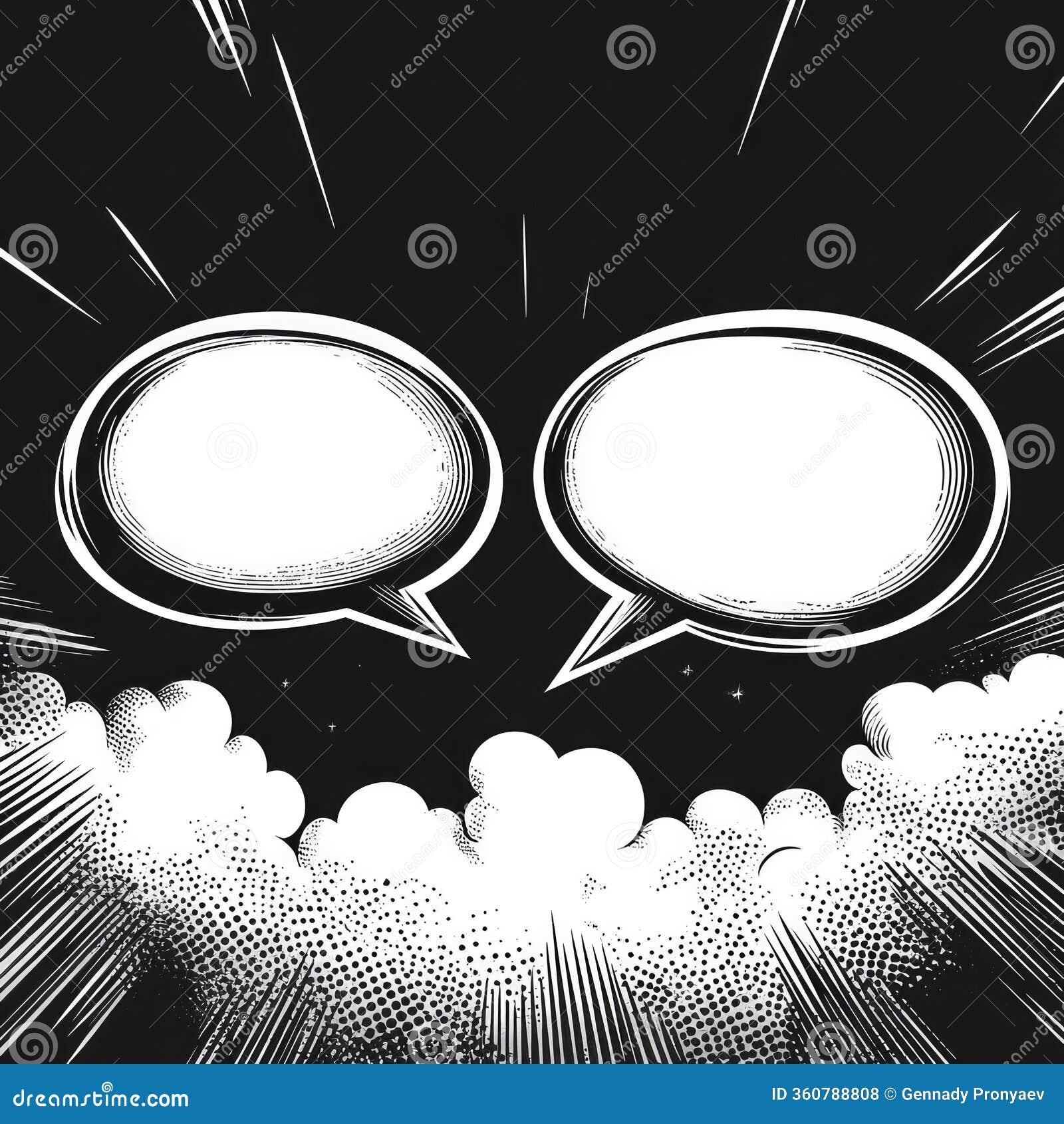 Comic Style Speech Bubbles Over Dynamic Cloud Background in Black and ...