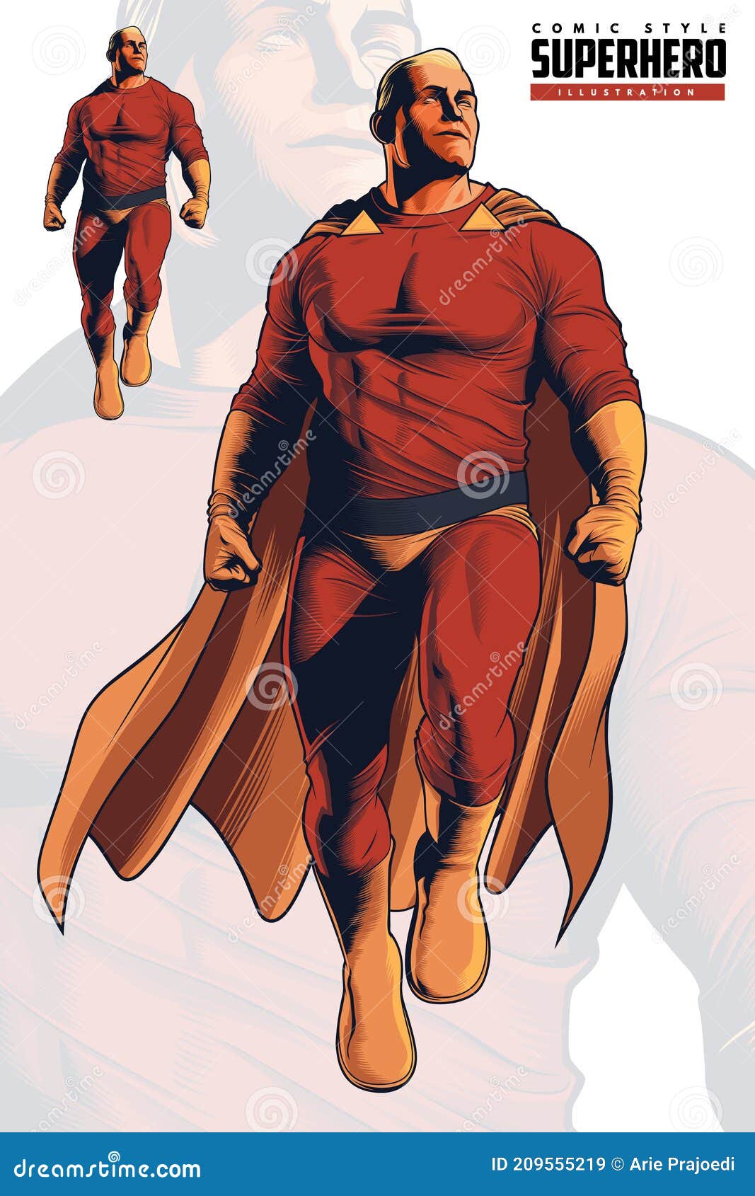 Comic Style Superhero Flying Hand Drawn Stock Illustration ...