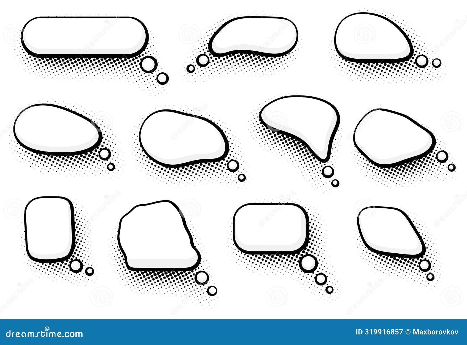 Comic Style Thought Bubbles with Halftone Effect Collection Stock ...