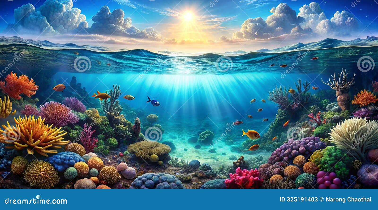 Comic Style an Underwater Panorama Featuring a Vib Creative AI Stock ...