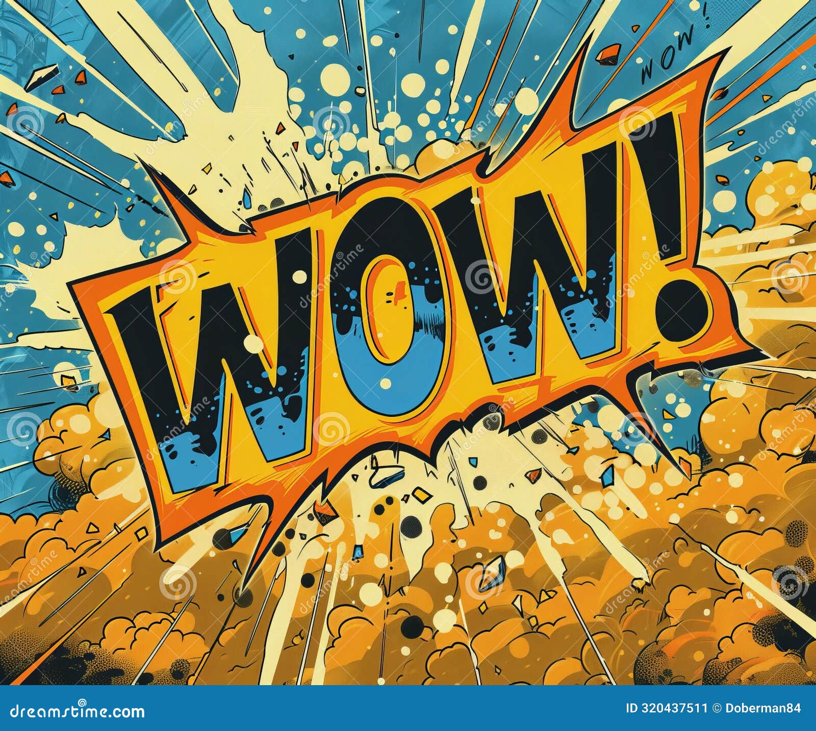 Comic Style Wow Expression with Explosive Background in Pop Art Design ...