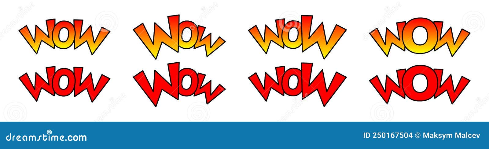 Comic Style WOW Text Set. Vector Illustration Isolated on White ...