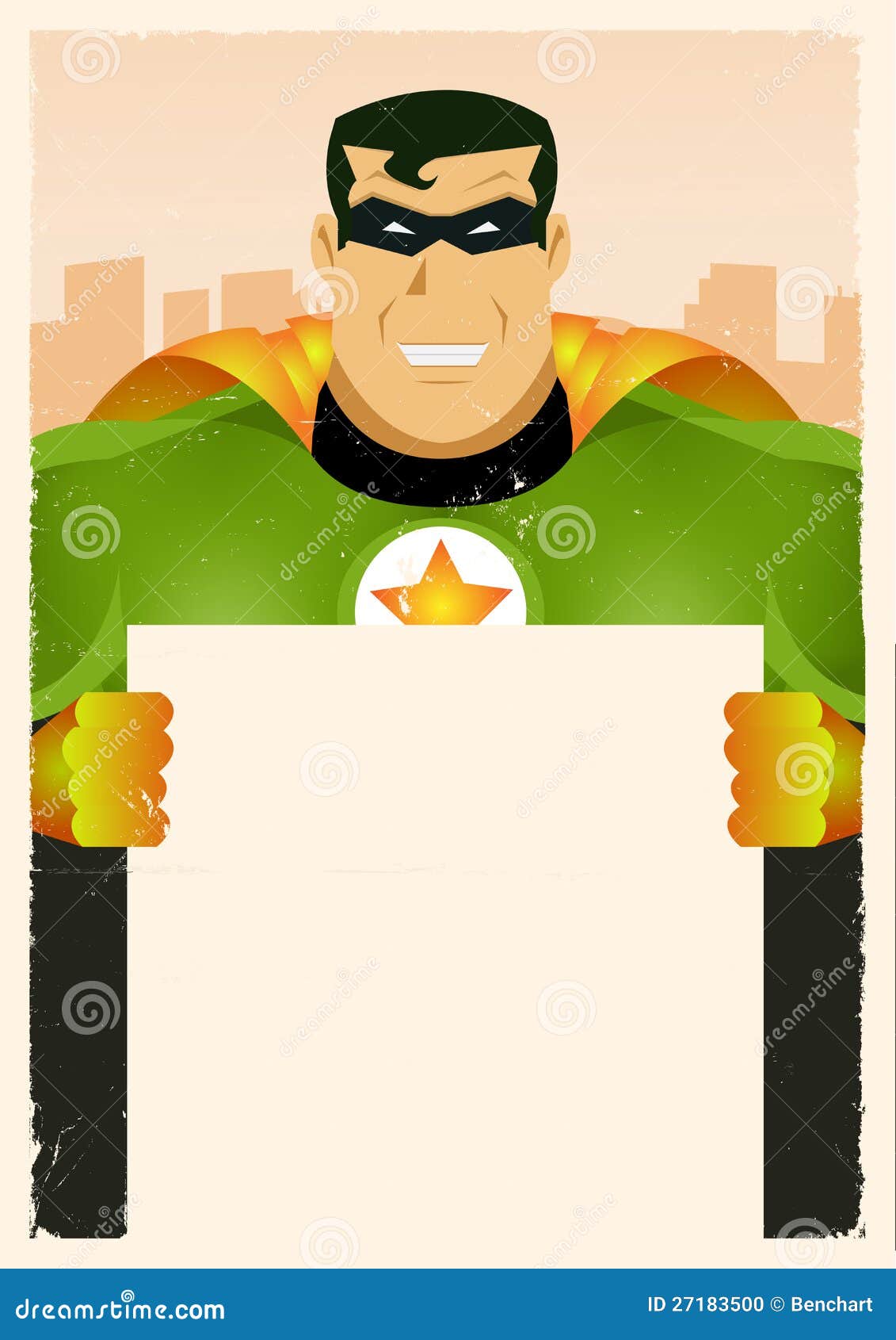 Comic Super Hero Holding Sign Stock Vector - Illustration of ...