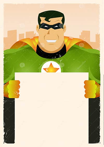 Comic Super Hero Holding Sign Stock Vector - Illustration of ...