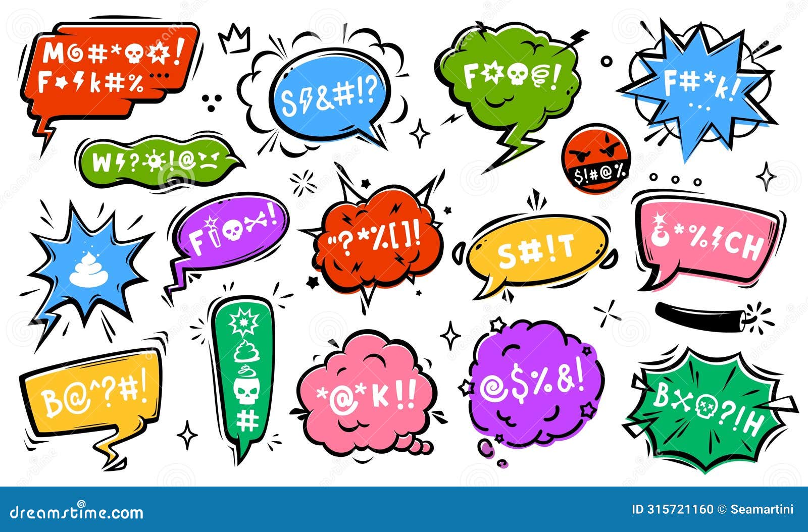 Comic Swear Speech Bubbles, Aggressive Expletive Stock Illustration ...
