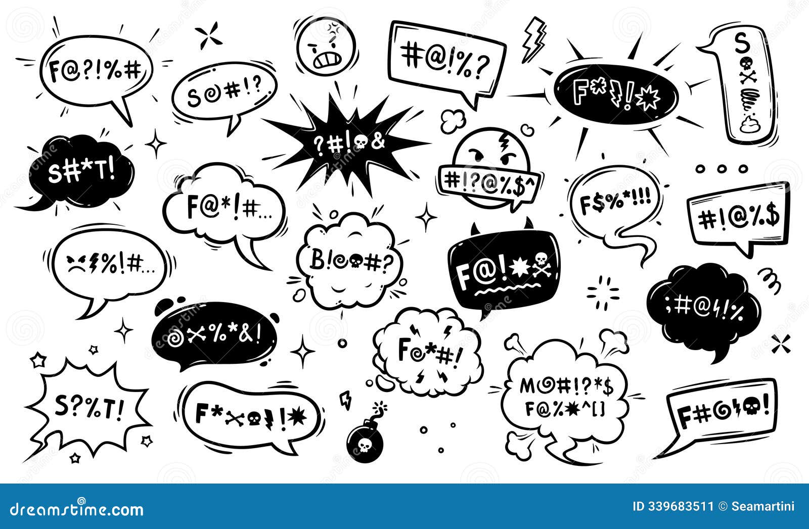 Comic Swear Speech Bubbles, Hate Angry Talk Set Stock Vector ...