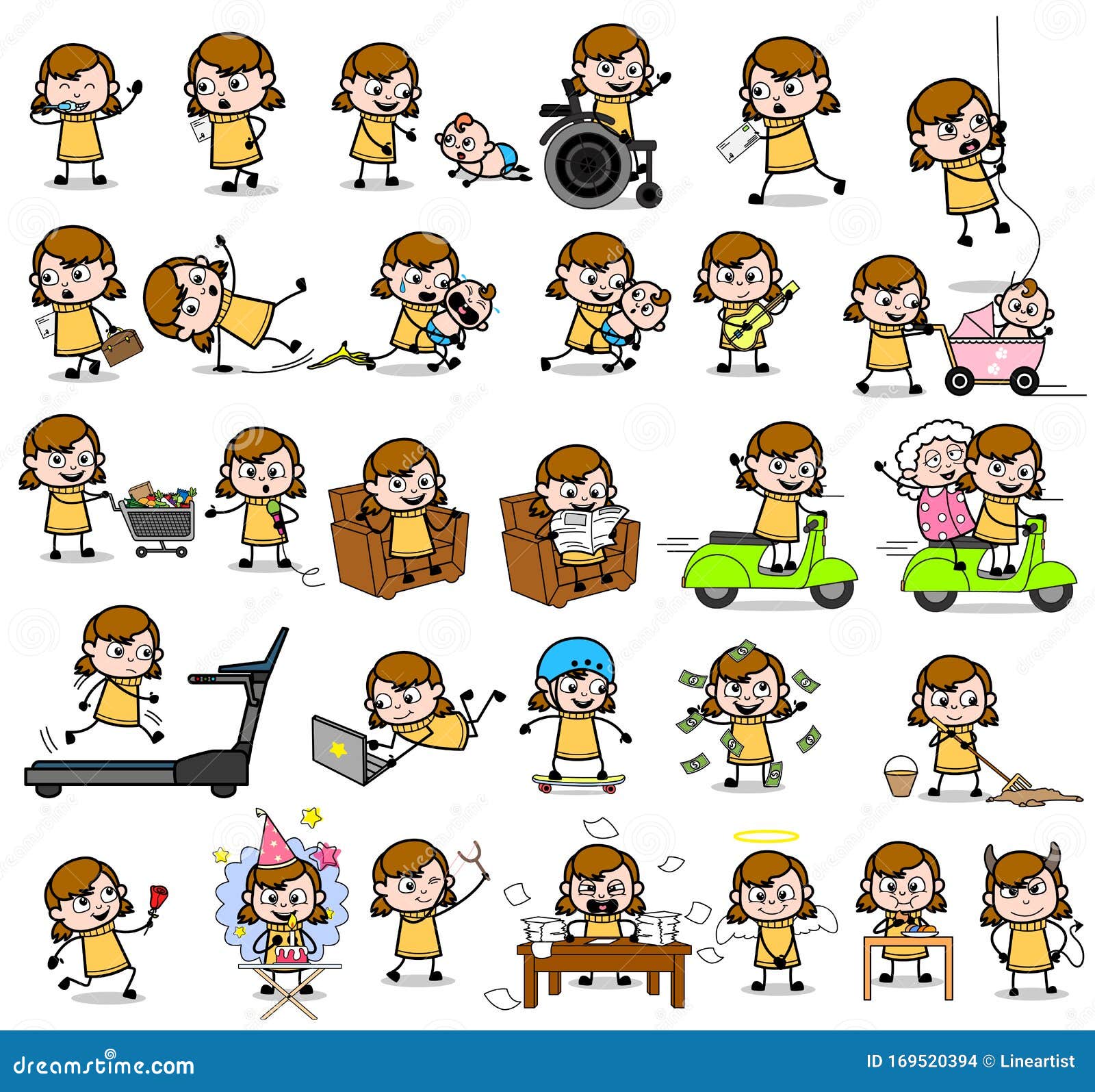 Comic Teen Character - Set of Concepts Vector Illustrations Stock ...