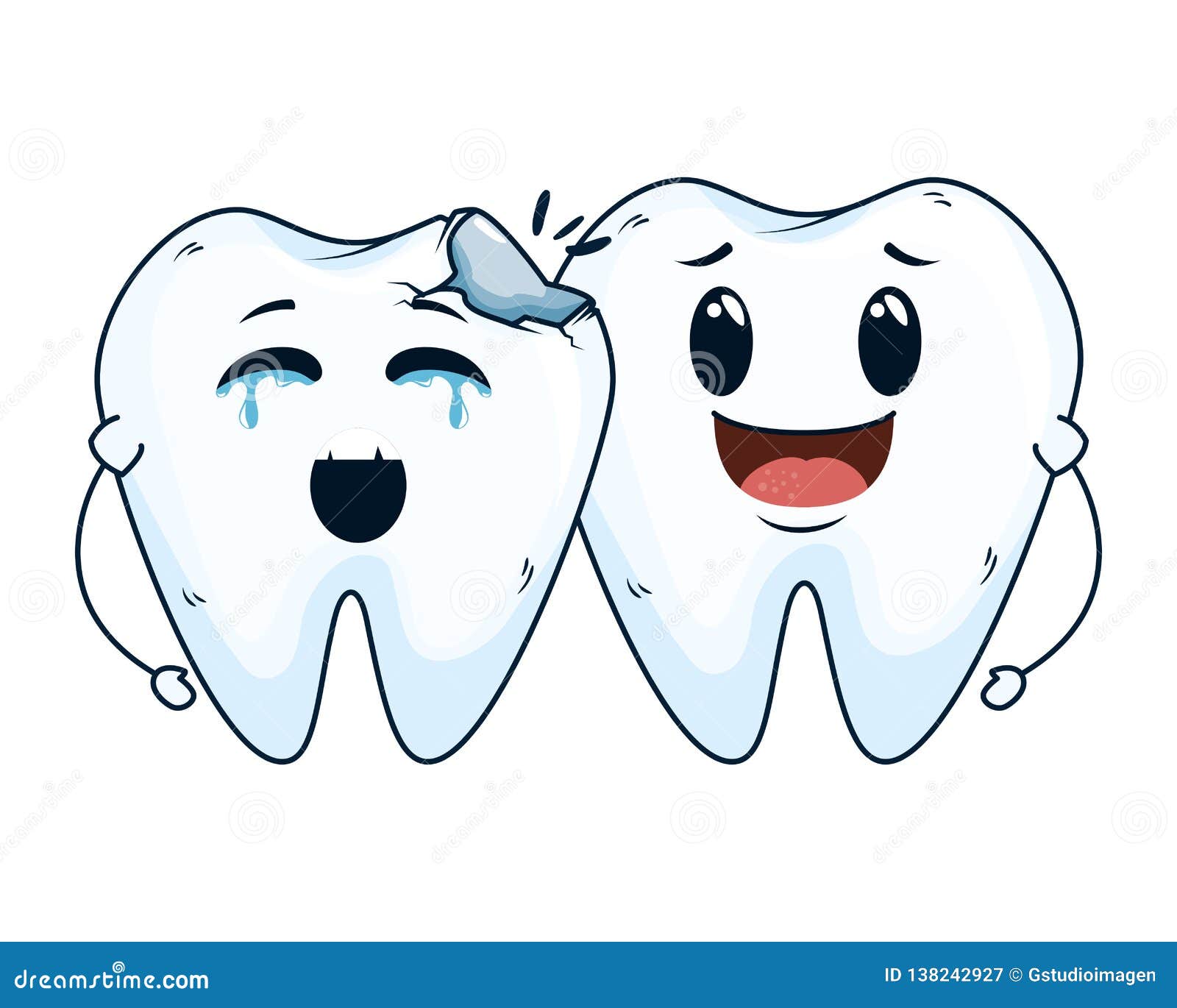 Comic Teeth Break Couple Kawaii Characters Stock Vector - Illustration ...