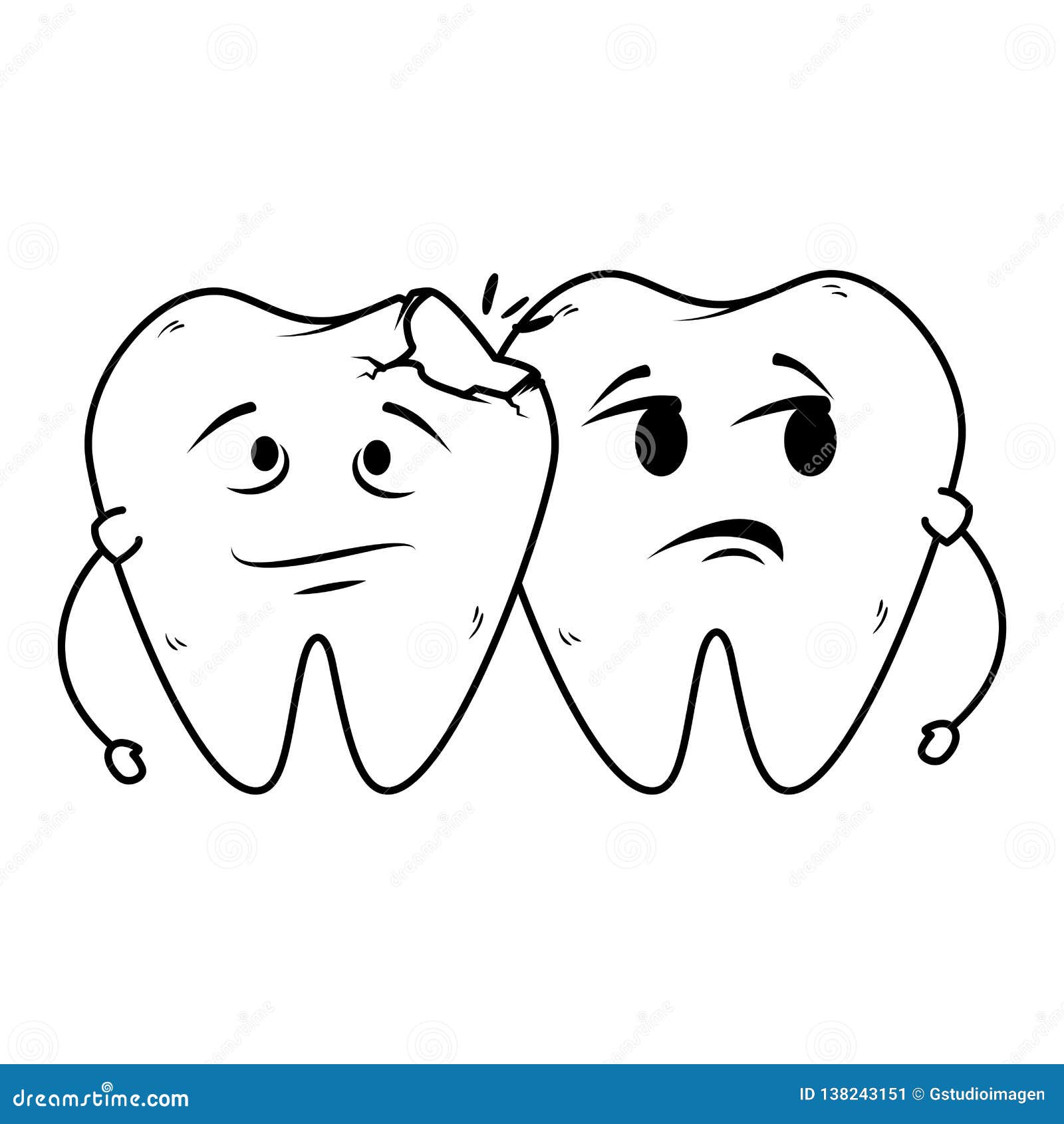 Comic Teeth Couple With Heart Kawaii Vector Illustration ...