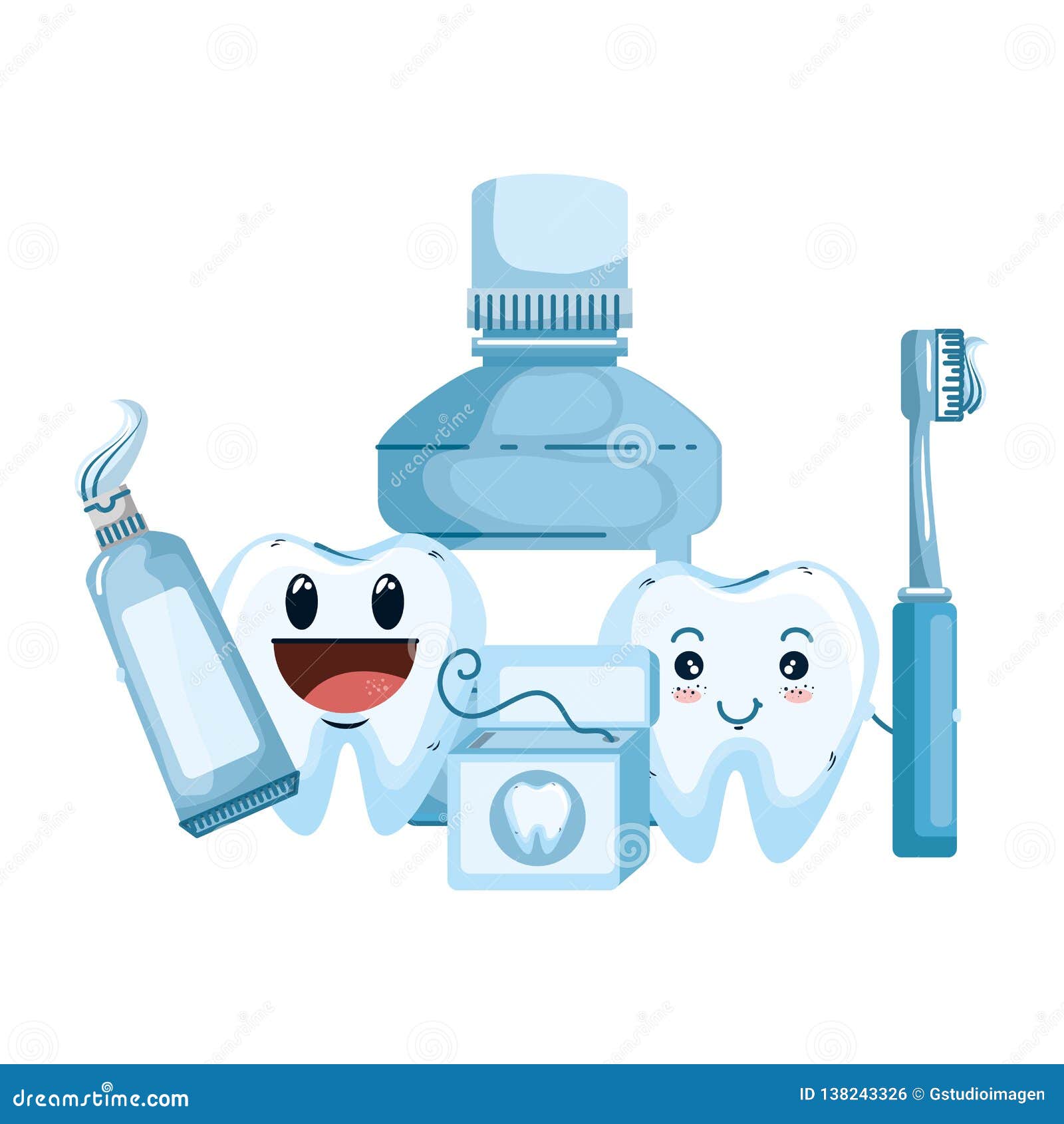 Comic Teeth Couple With Toothbrush Kawaii Vector Illustration ...