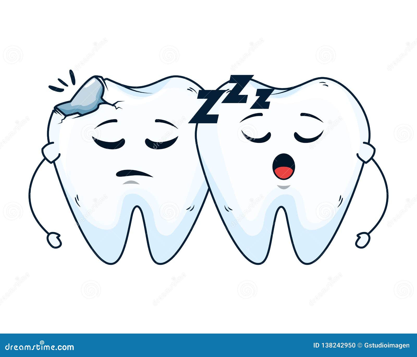 Comic Teeth Couple Sleeping Kawaii Characters Stock Vector ...