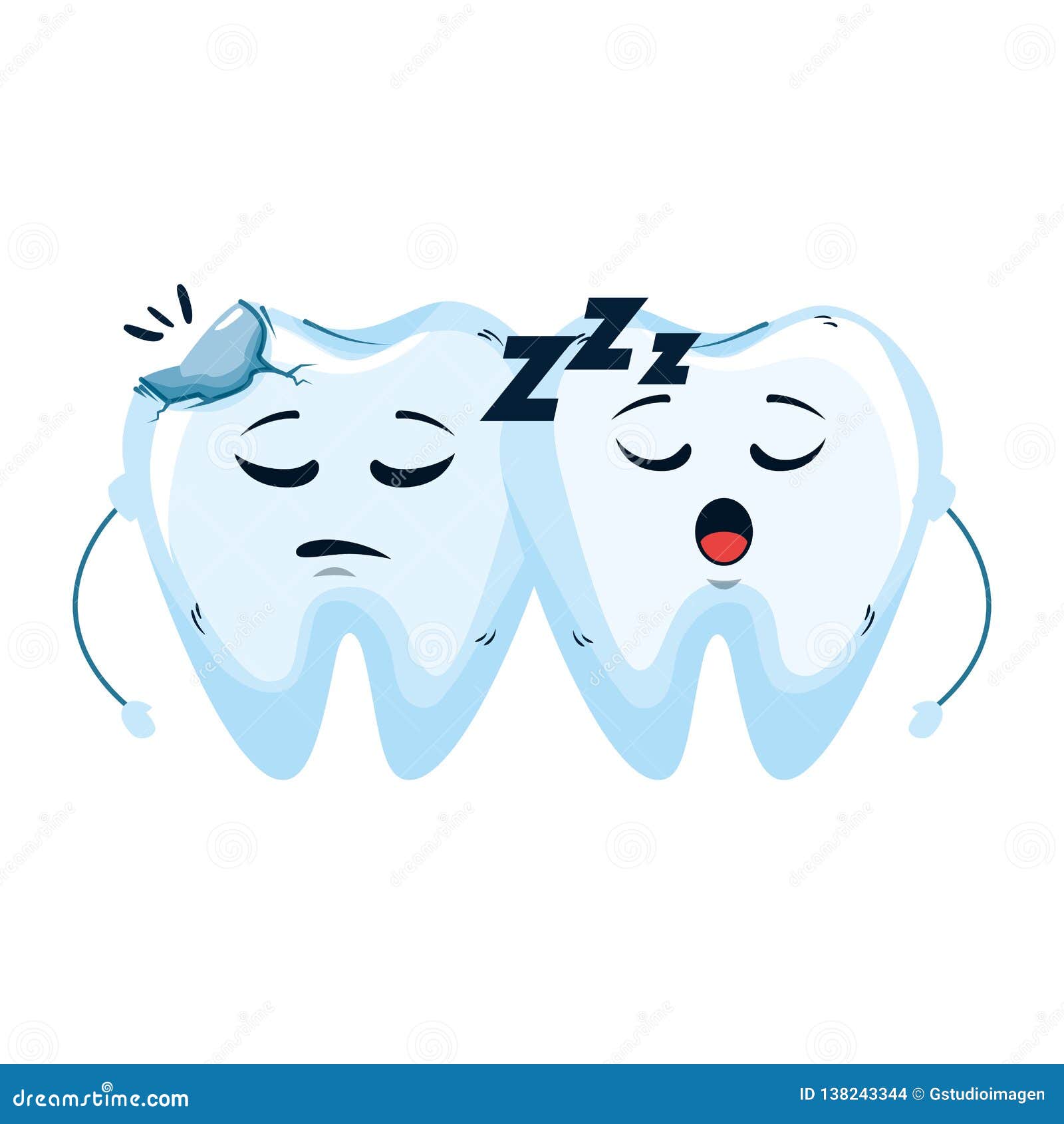 Comic Teeth Couple Sleeping Kawaii Characters Stock Vector ...