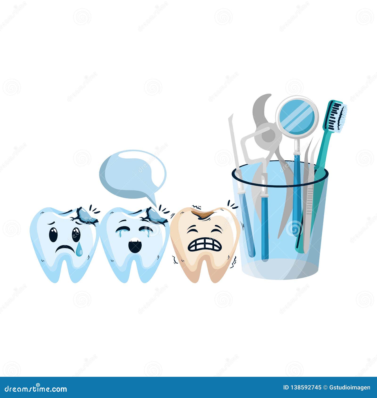 Comic Teeth Couple With Toothbrush Kawaii Vector Illustration ...