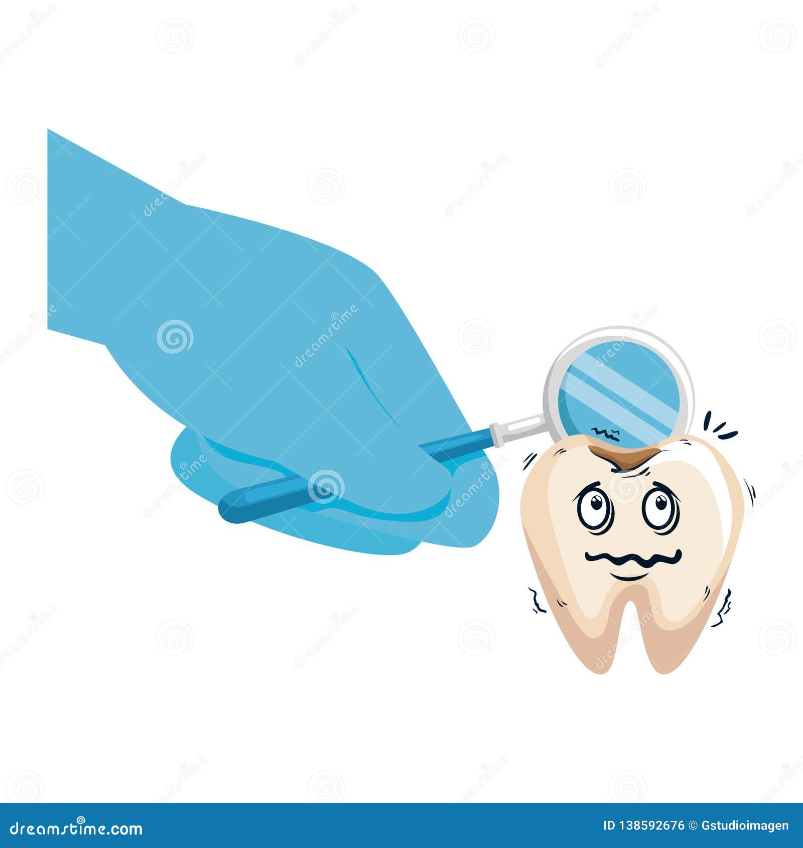 Comic Teeth with Dentist Hand Using Mirror Stock Vector - Illustration ...