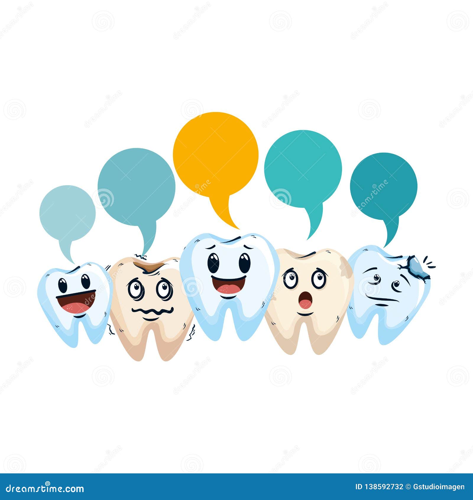 Comic Teeth with Speech Bubbles Kawaii Characters Stock Vector ...