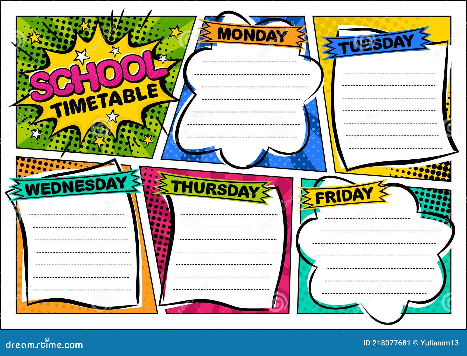 School Schedule. Timetable For Schoolboys. Empty Template. Weekly ...