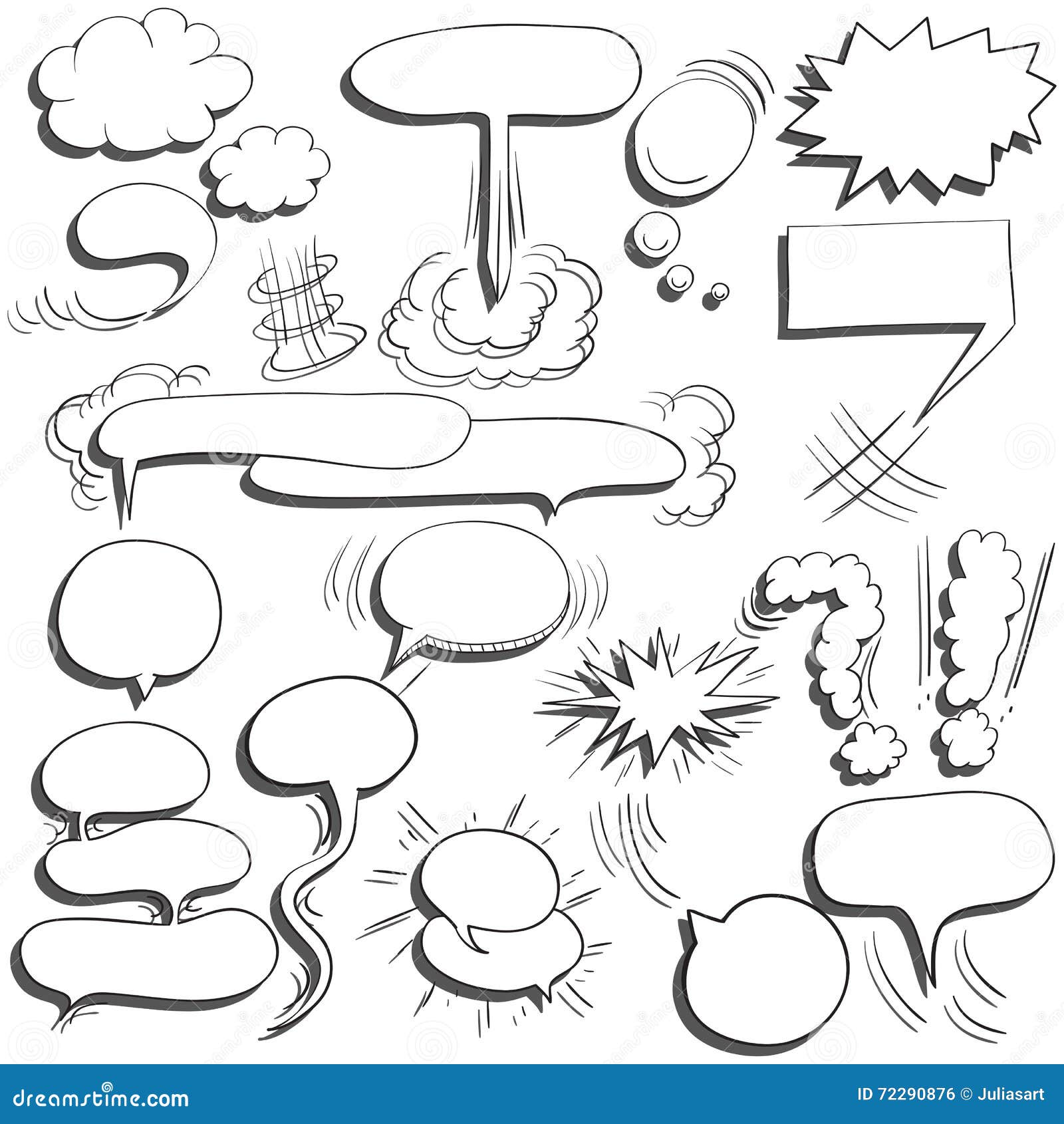 Comic Text Clouds in Pop Art Style, Set, Hand Drawn Stock Vector ...