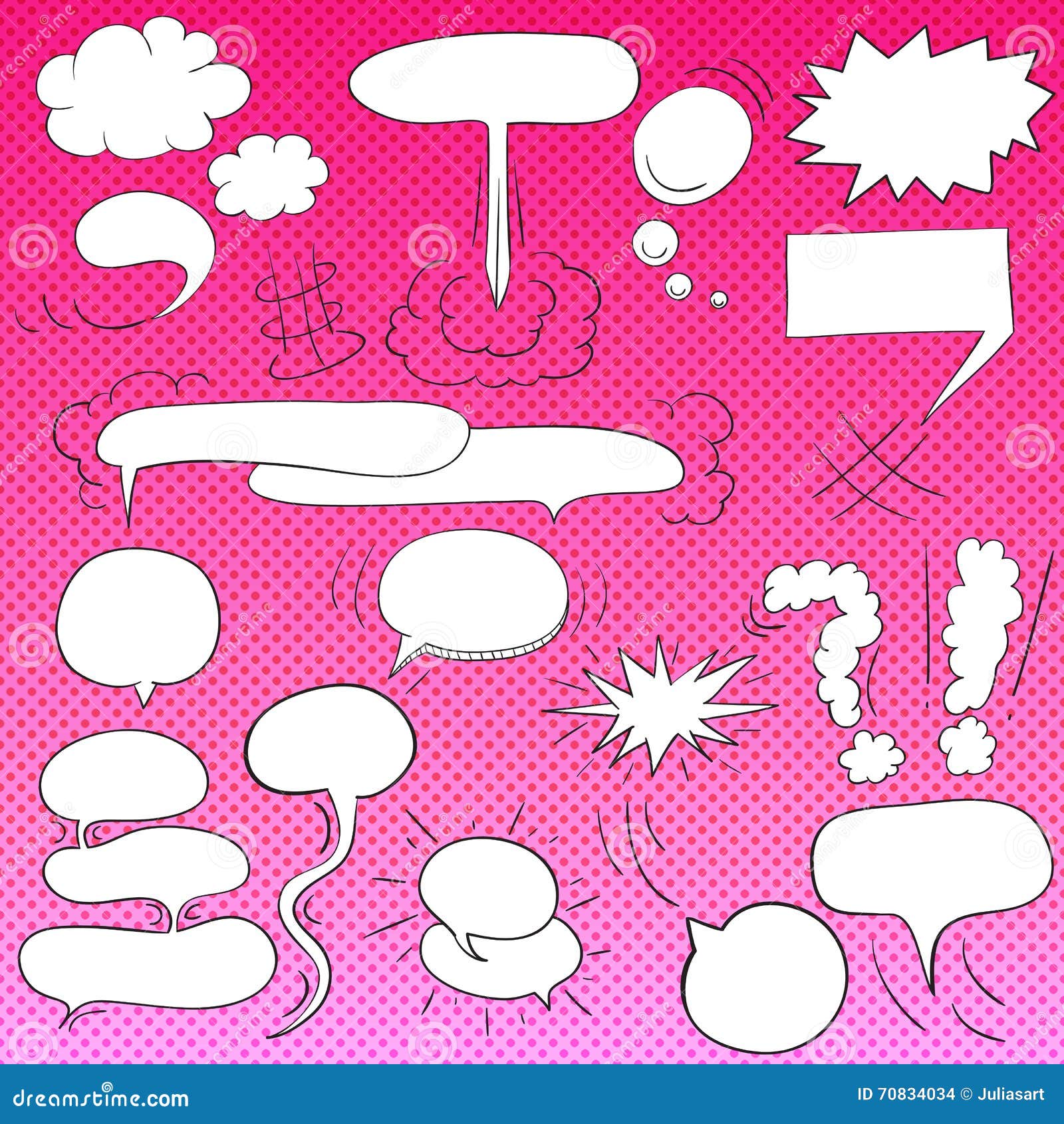 Comic Text Clouds in Pop Art Style, Set, Hand Drawn, Vector Stock ...