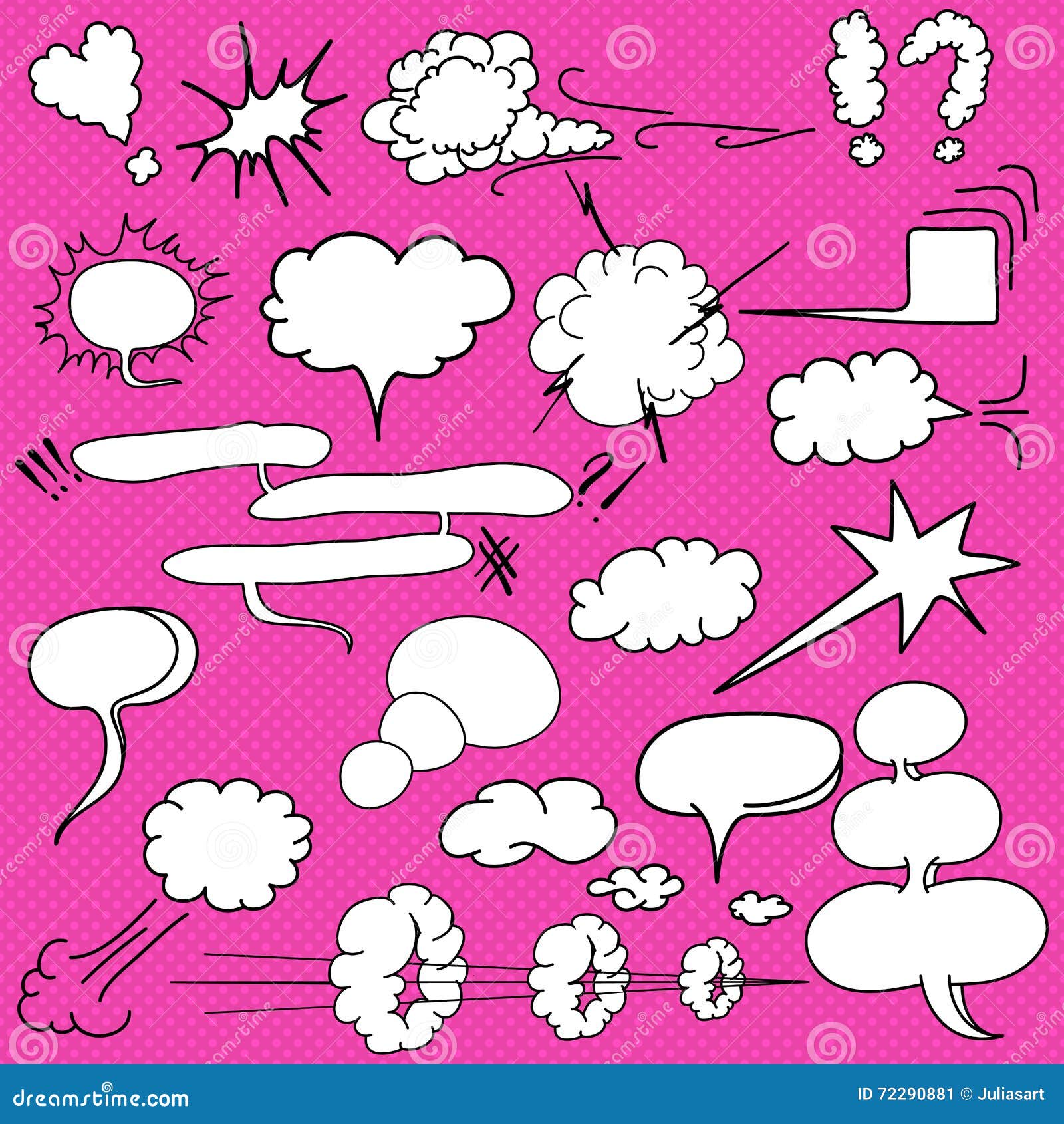 Comic Text Clouds in Pop Art Style, Set, Hand Drawn, Vector Stock ...