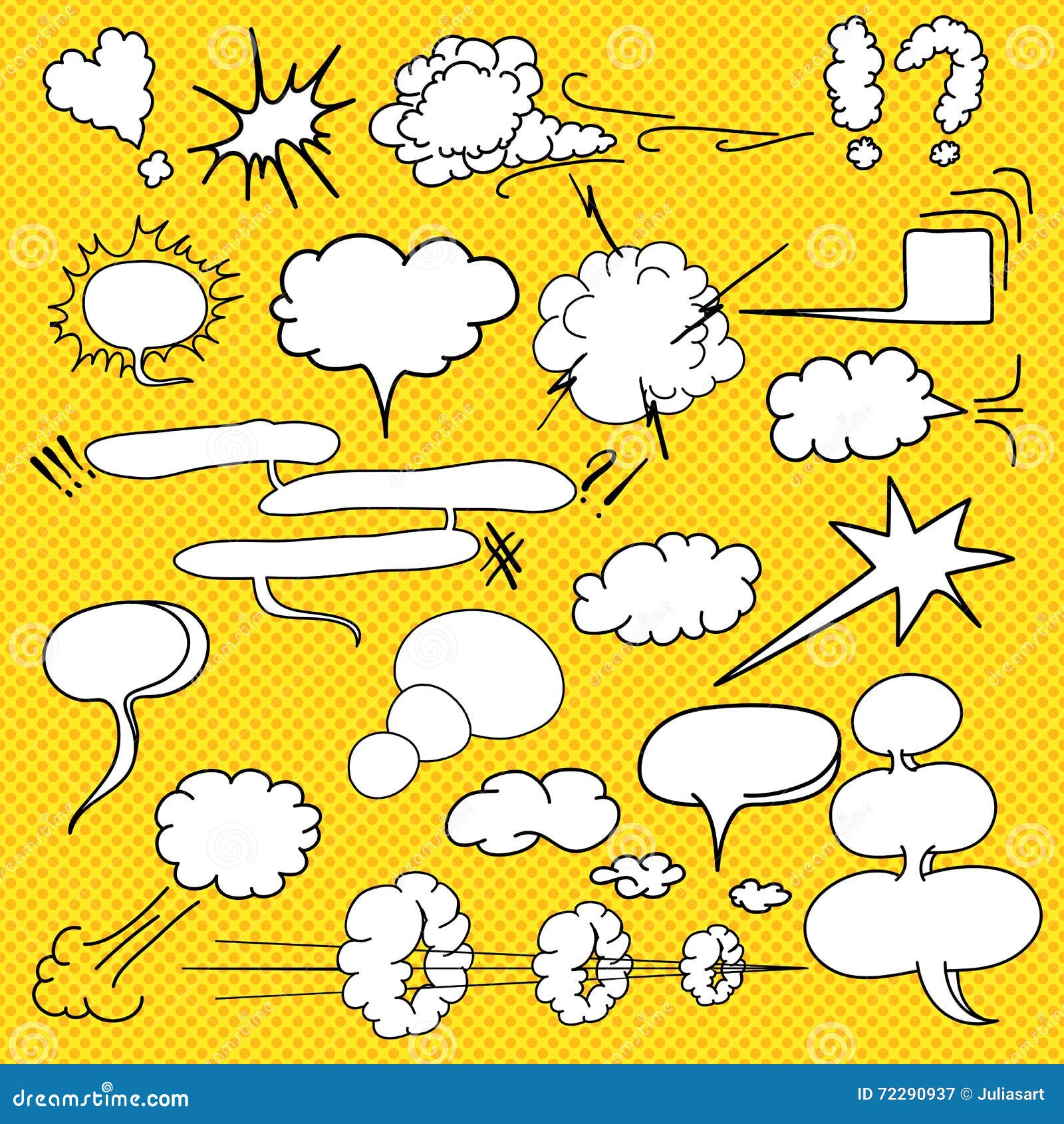 Comic Text Clouds in Pop Art Style, Set, Hand Drawn, Vector Stock ...