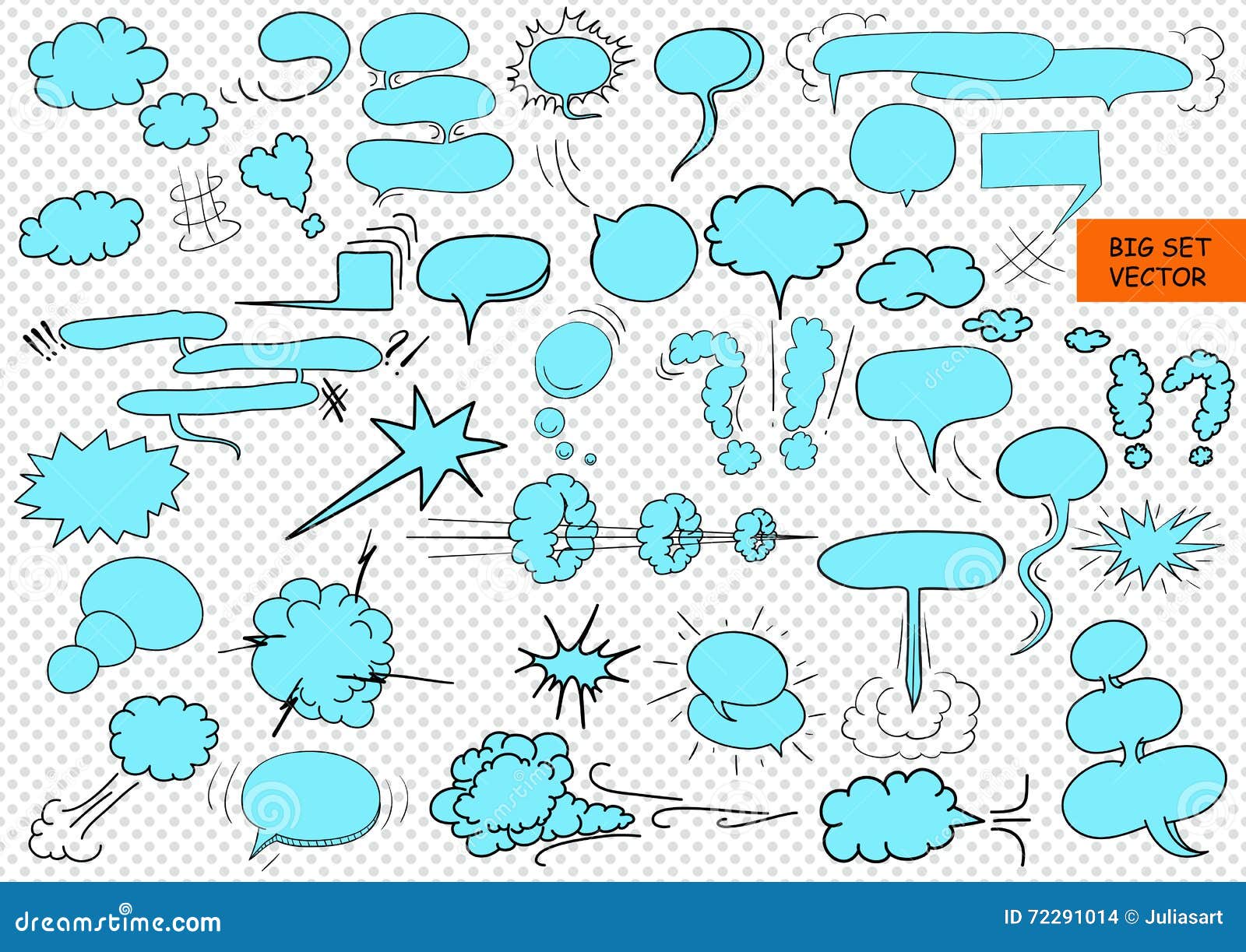 Comic Text Clouds in Pop Art Style, Set, Hand Drawn, Vector Stock ...