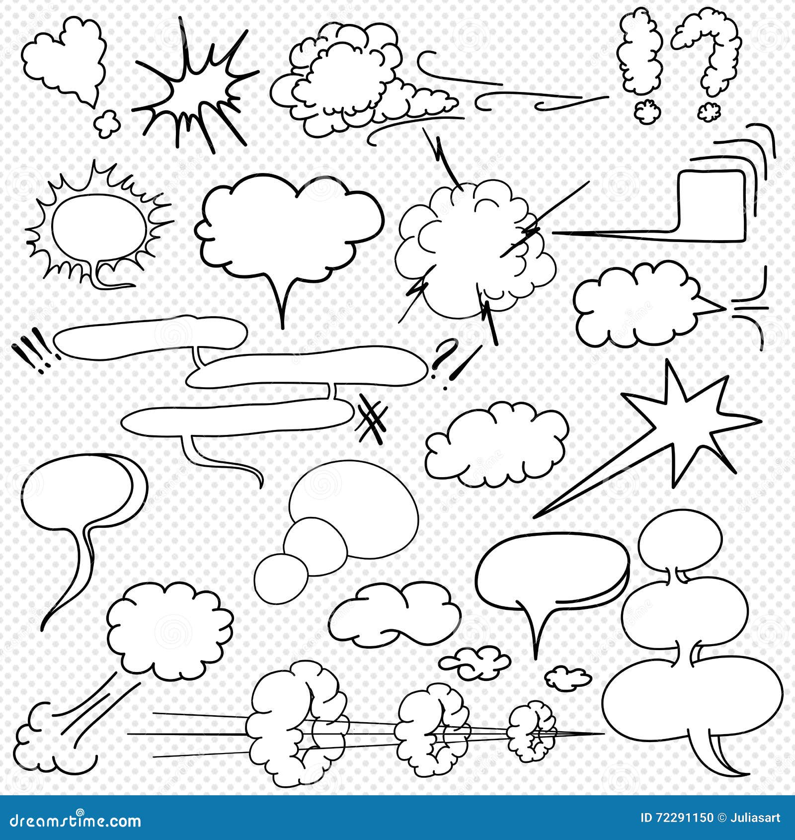 Comic Text Clouds in Pop Art Style, Set, Hand Drawn, Vector Stock ...