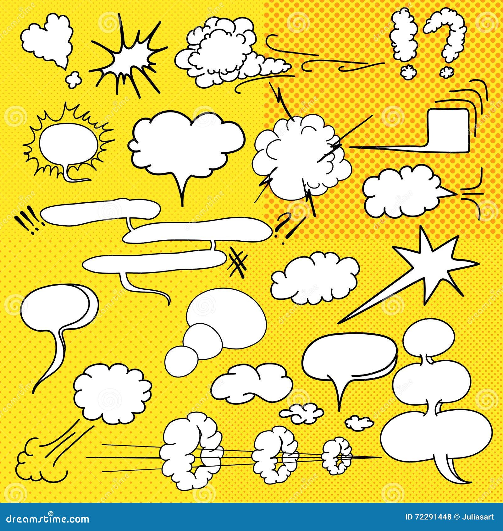 Comic Text Clouds in Pop Art Style, Set, Hand Drawn, Vector Ill Stock ...