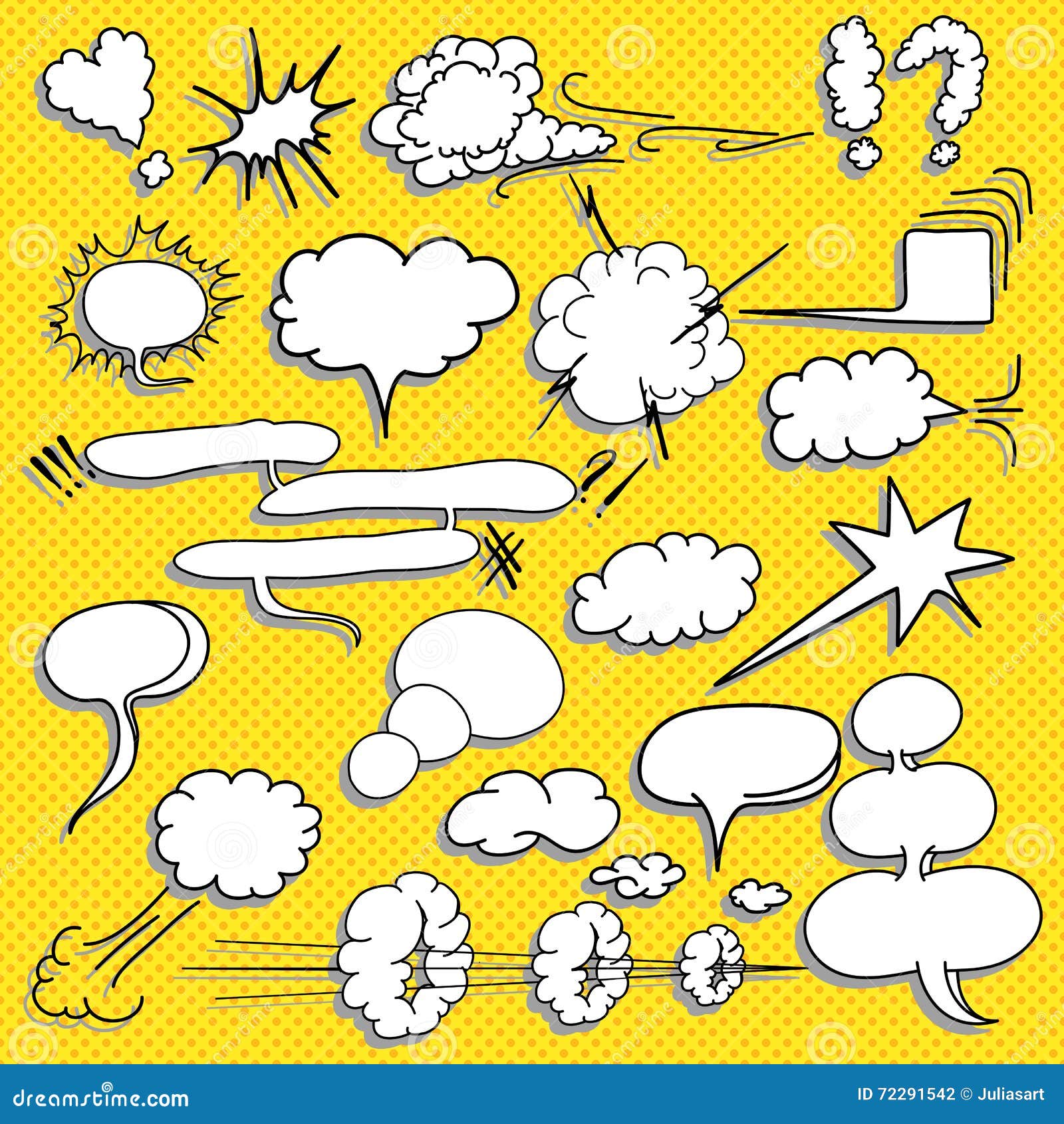 Comic Text Clouds in Pop Art Style, Set, Hand Drawn, Vector Ill Stock ...