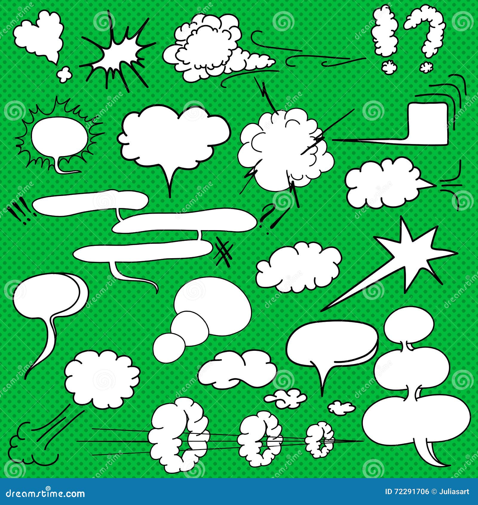 Comic Text Clouds in Pop Art Style, Set, Hand Drawn, Vector Ill Stock ...