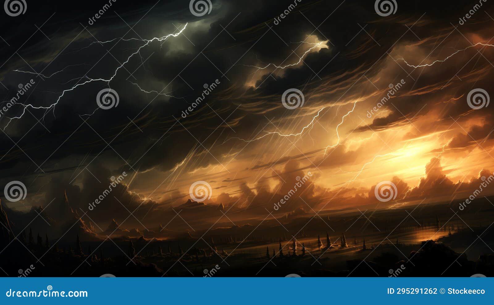 Comic Thunderstorm Wallpaper with Lightning in the Sky Stock ...