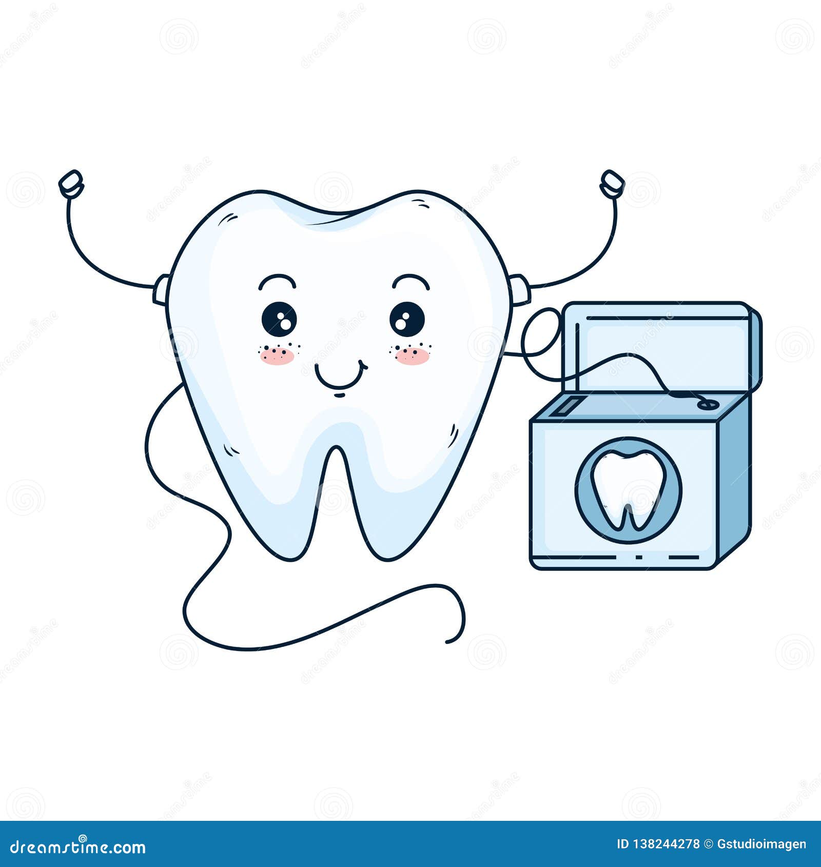 Comic Tooth with Dental Floss Kawaii Character Stock Vector ...