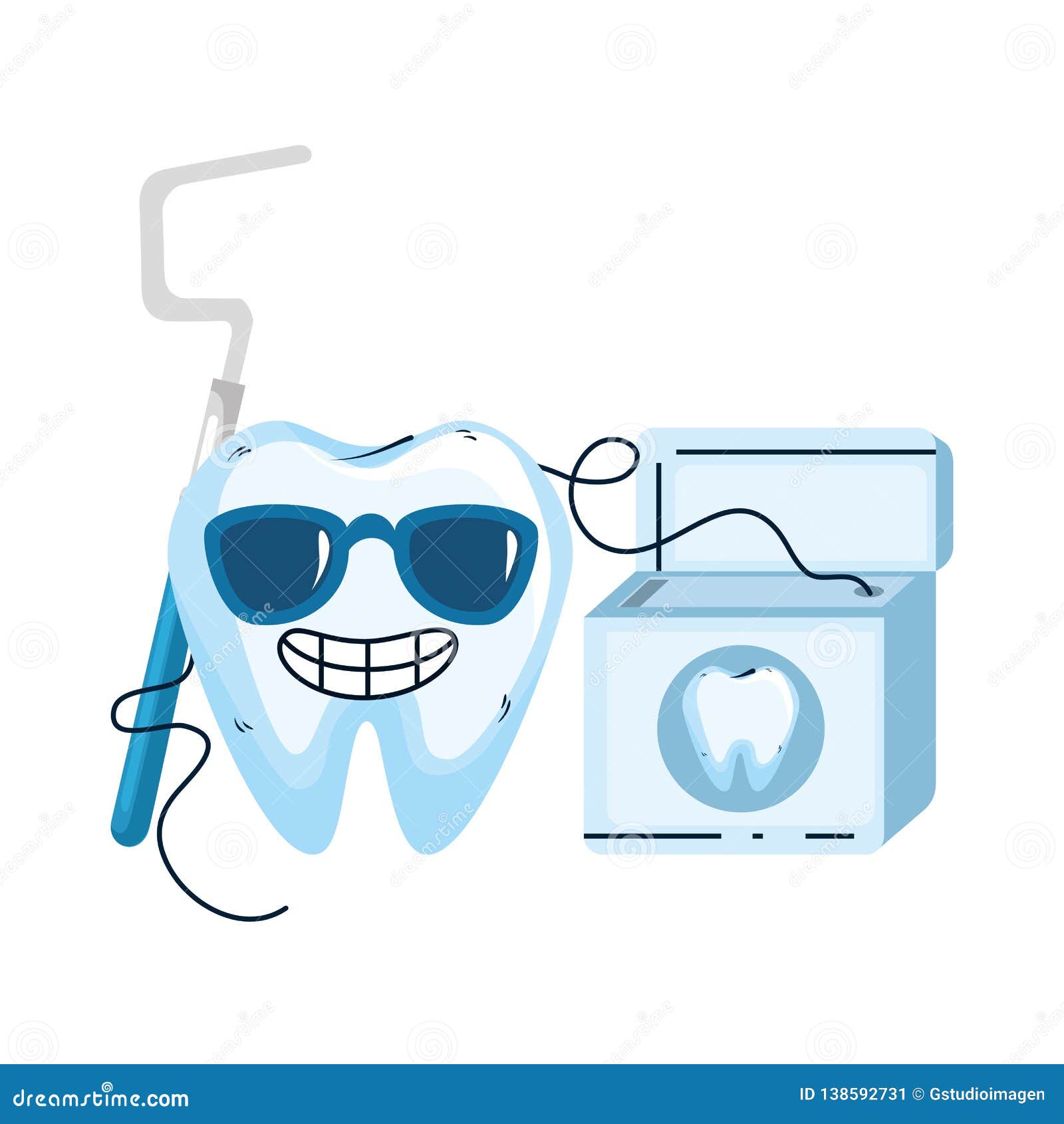 Comic Tooth with Dental Floss Kawaii Character Stock Vector ...