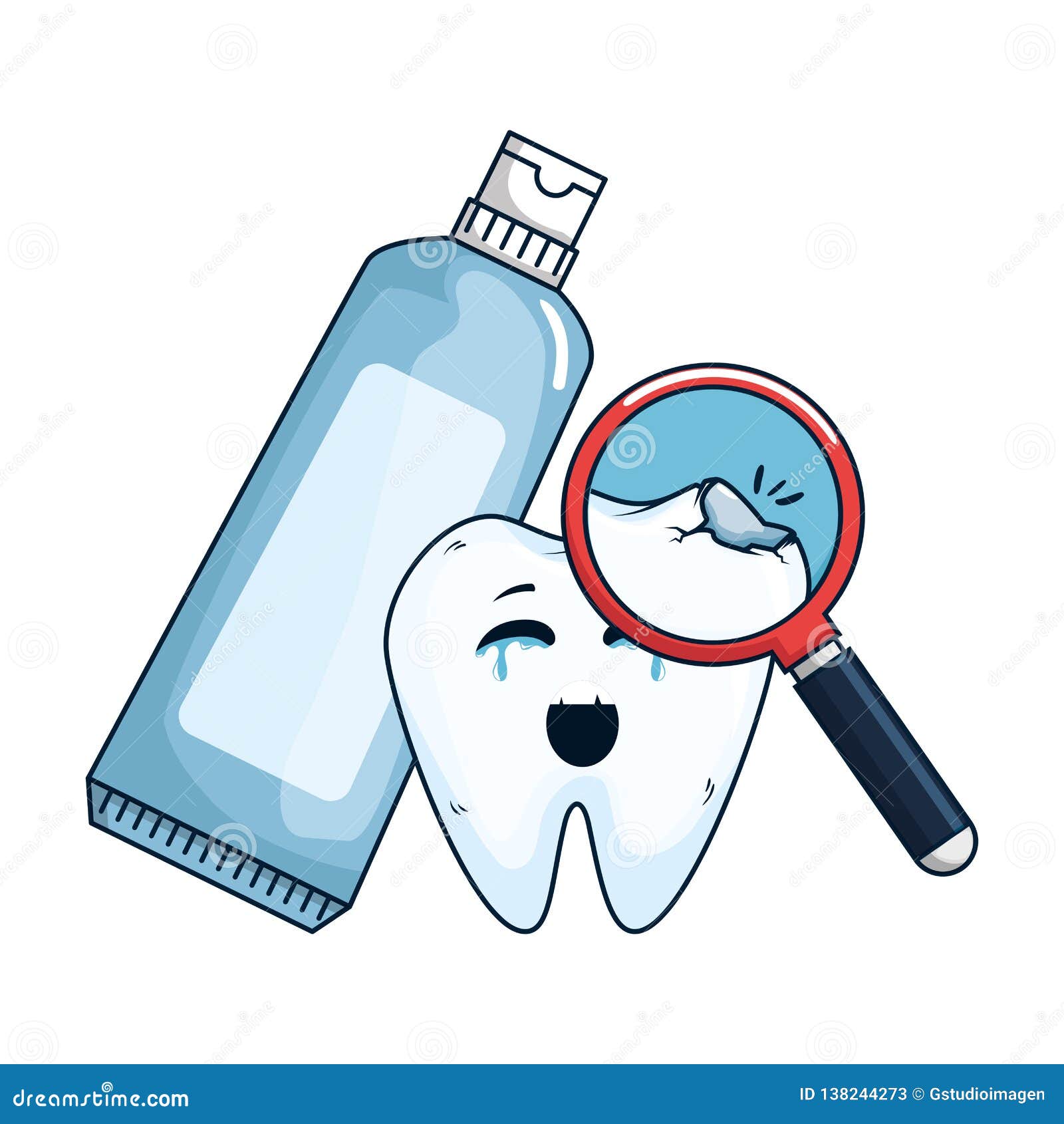 Comic Tooth With Toothpaste And Magnifying Glass Cartoon Vector ...