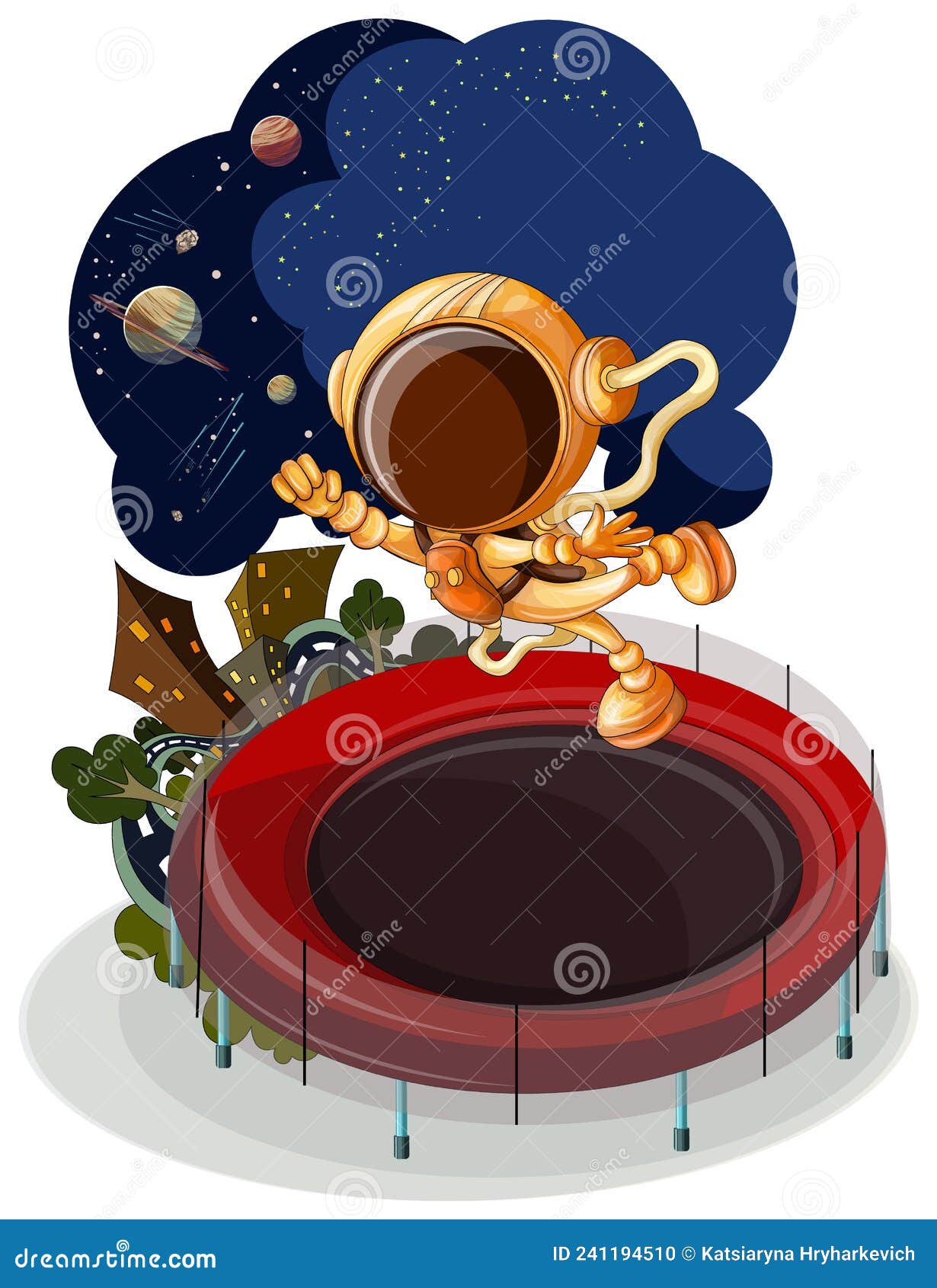 Comic Vector Image of an Astronaut Sent into Space Using a Trampoline ...
