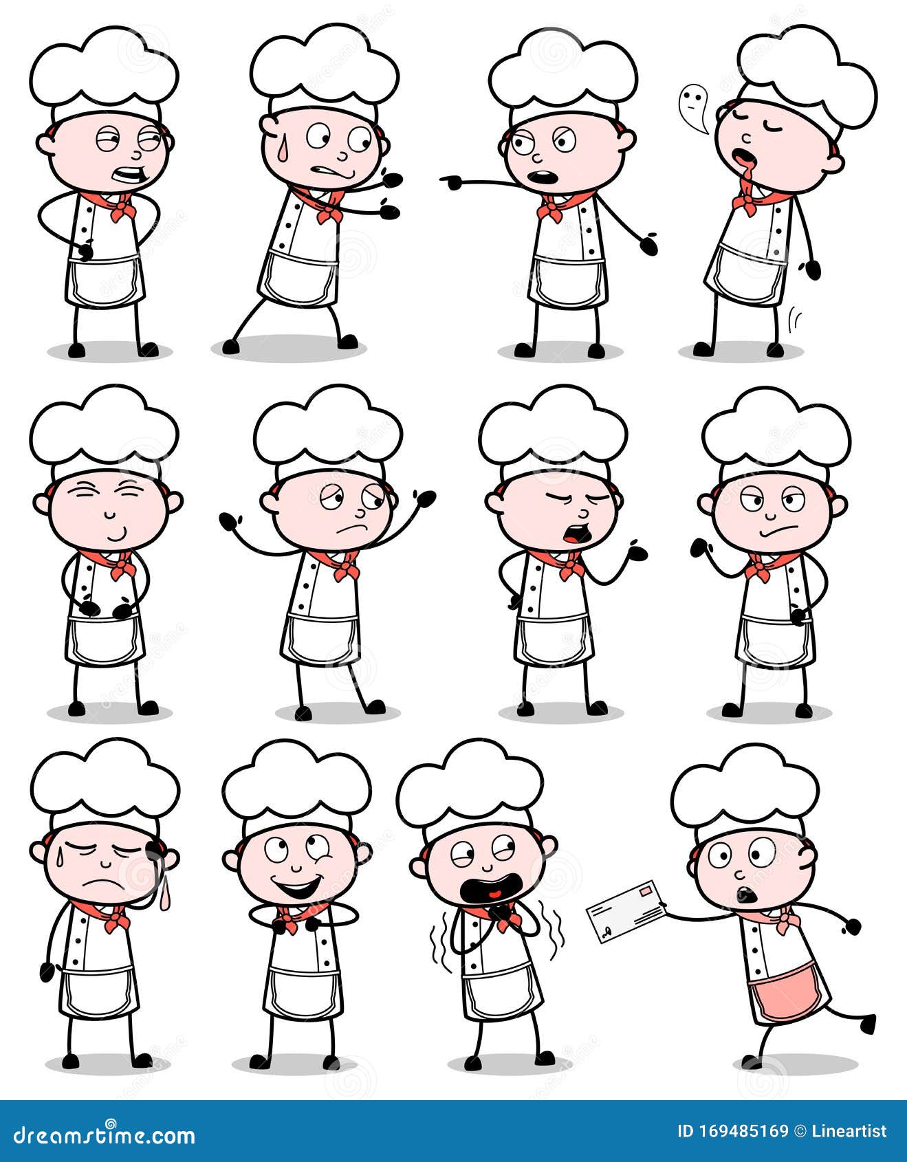 Comic Vintage Chef Poses - Set Of Concepts Vector Illustrations ...