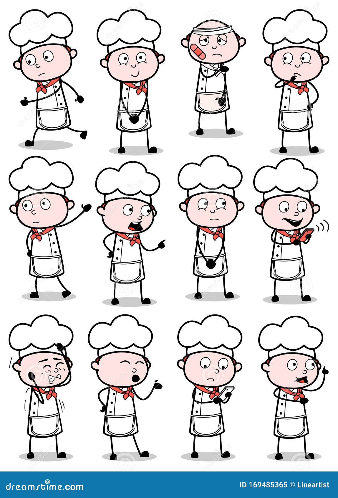 Comic Vintage Chef Poses - Set of Concepts Vector Illustrations Stock ...