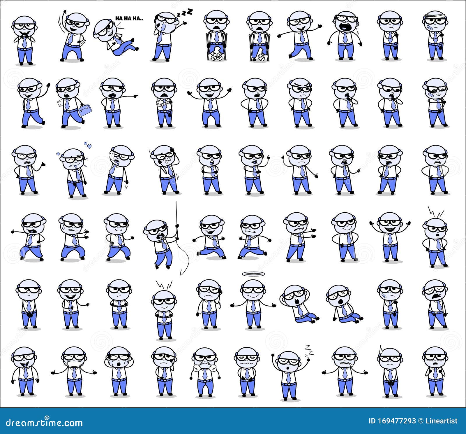 Comic Vintage Old Boss Poses - Set of Concepts Vector Illustrations ...