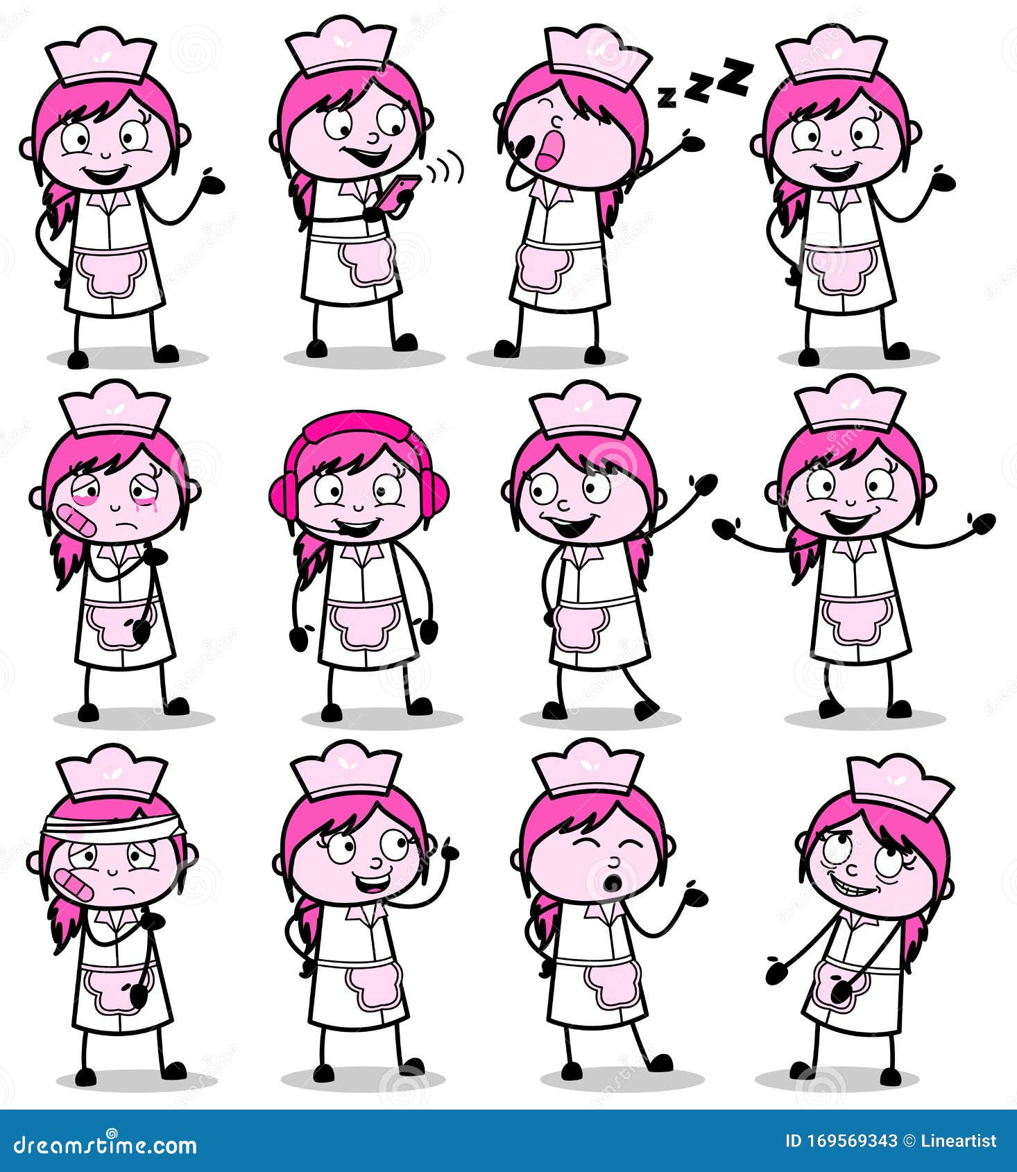 Comic Vintage Poses of Waitress - Set of Concepts Vector Illustrations ... Comic Vintage Poses of Waitress - Set of Concepts Vector Illustrations ...