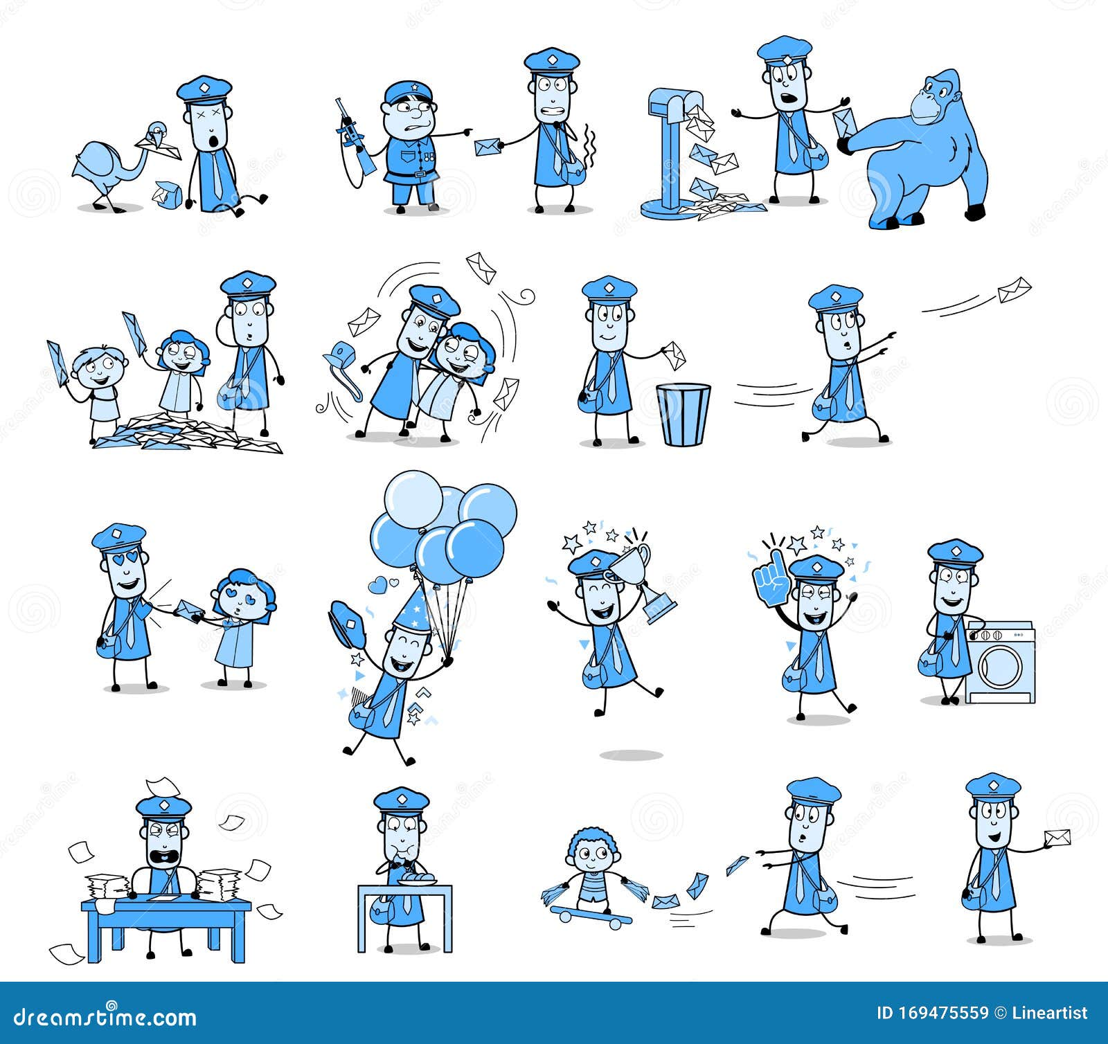 Comic Vintage Postman Character - Various Concepts Vector Illustrations ...