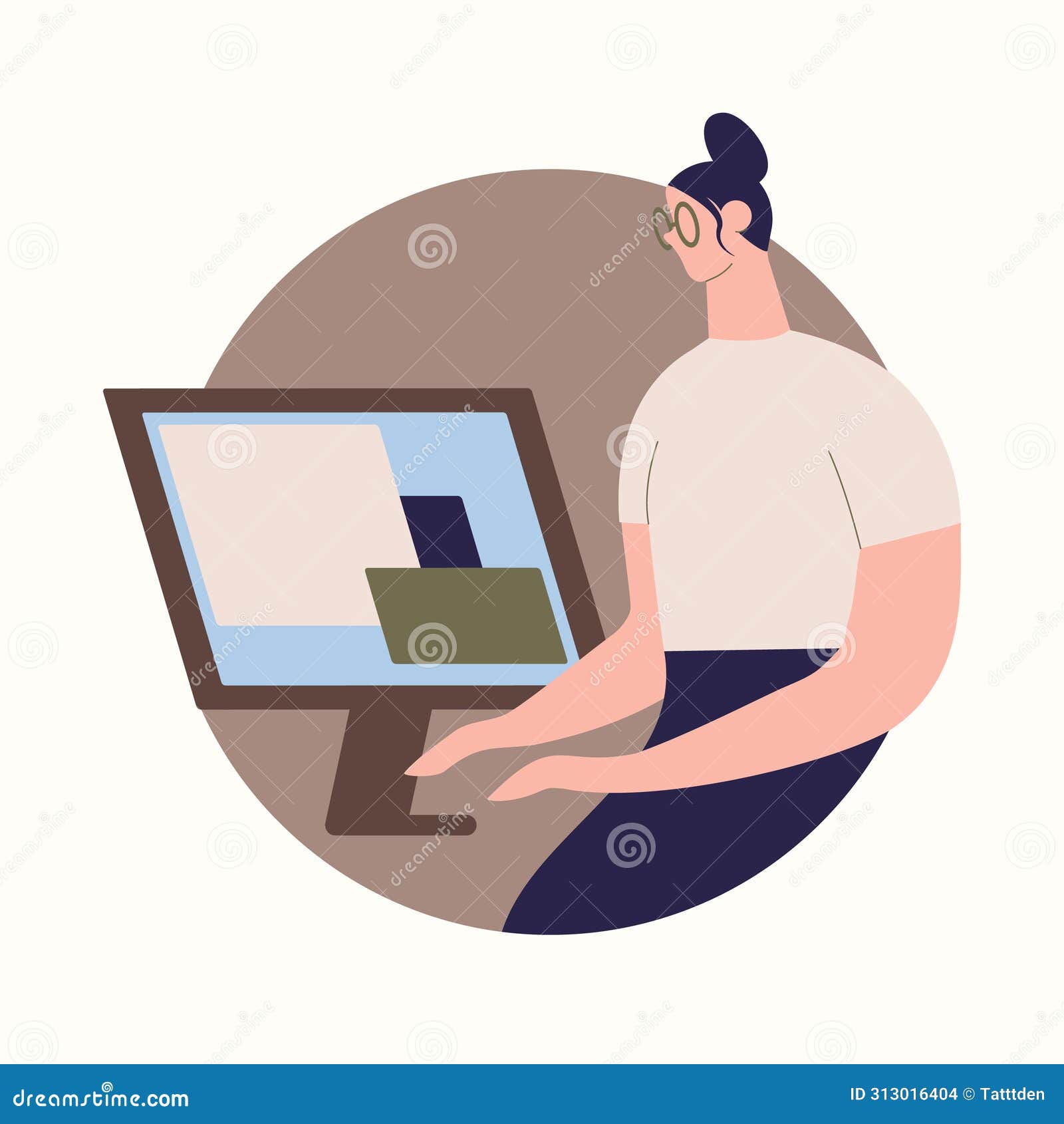 Comic Woman Work on Computer.Programmer on Remote Work, Distance E ...