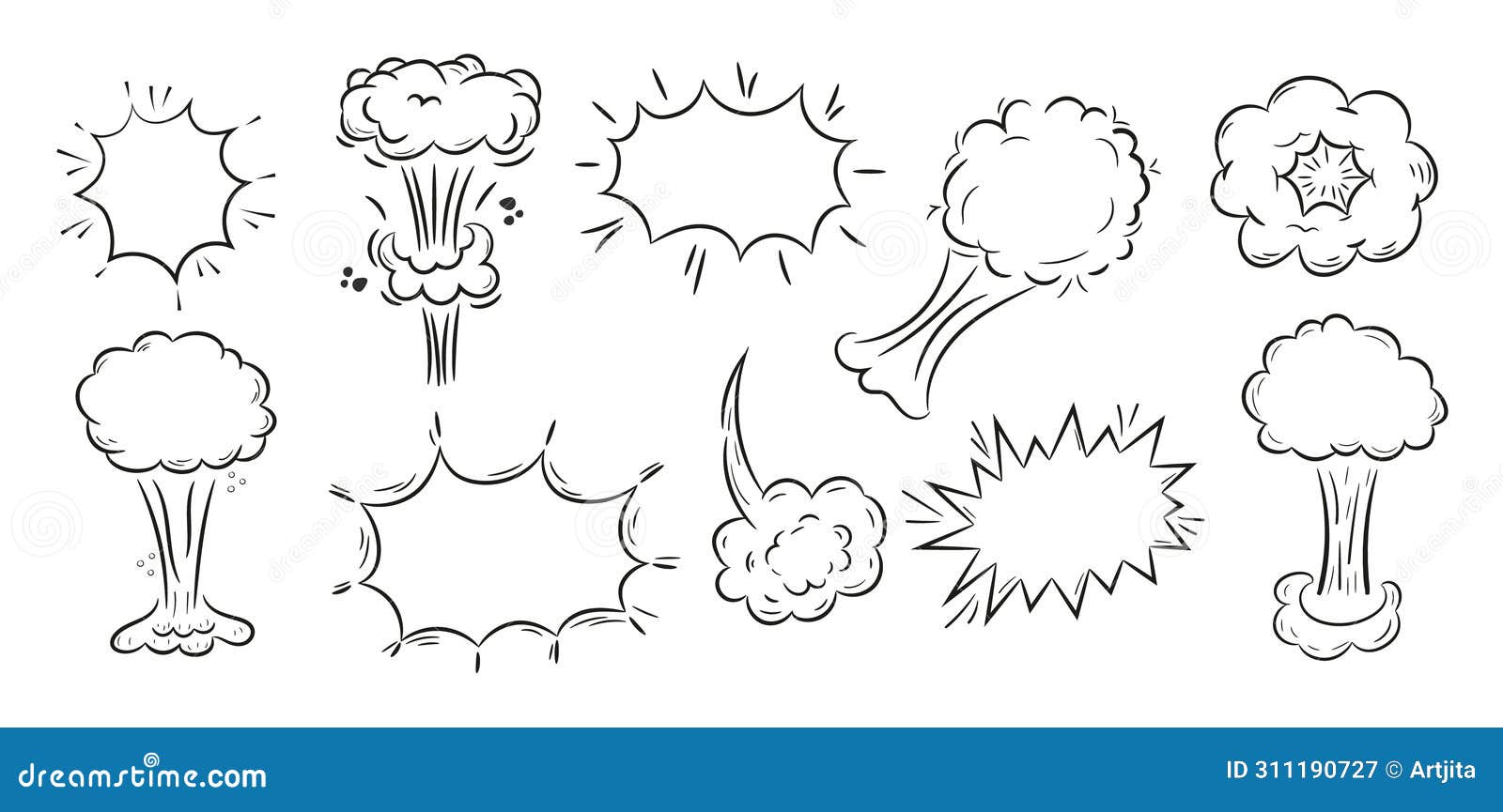 Explosion Doodle, Bomb Element. Comic Zap, Boom, Bam Smoke Sketch ...