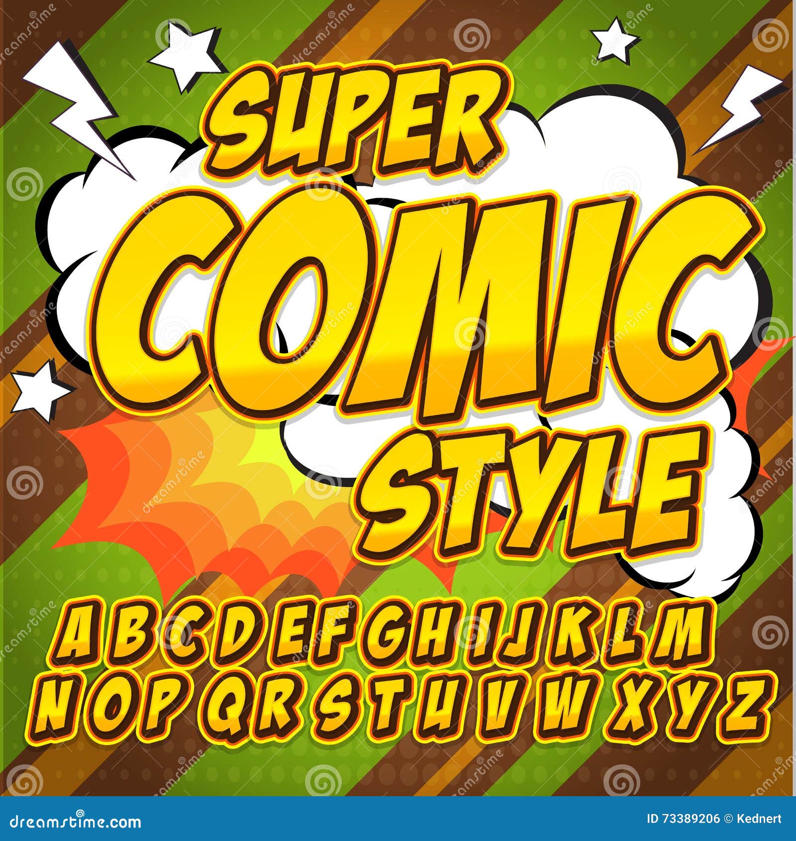 Comic Yellow Alphabet Set. Letters, Numbers and Figures for Kids Stock ...