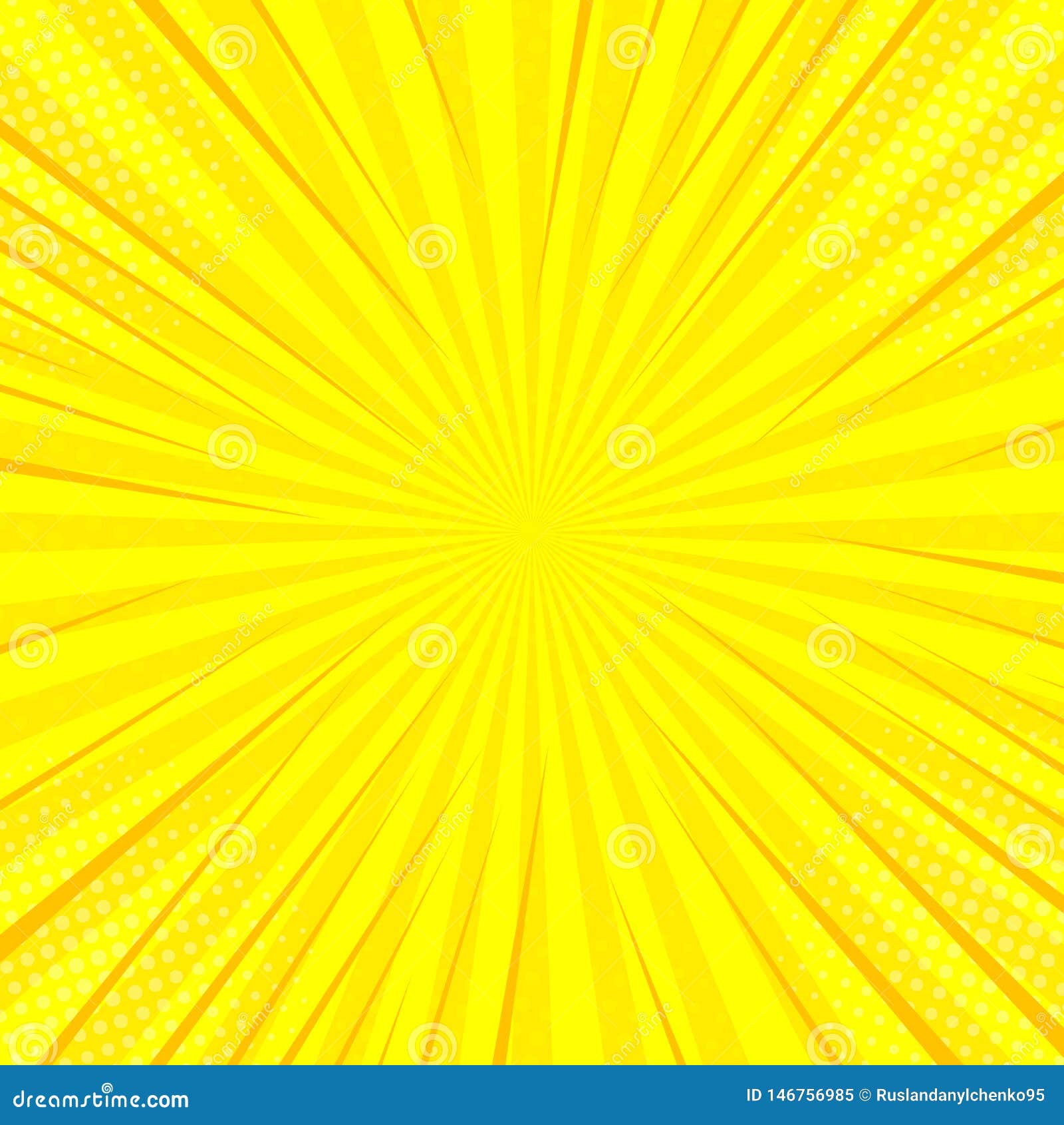 Comic Yellow Sun Rays Background Pop Art Retro Illustration Kitsch ...