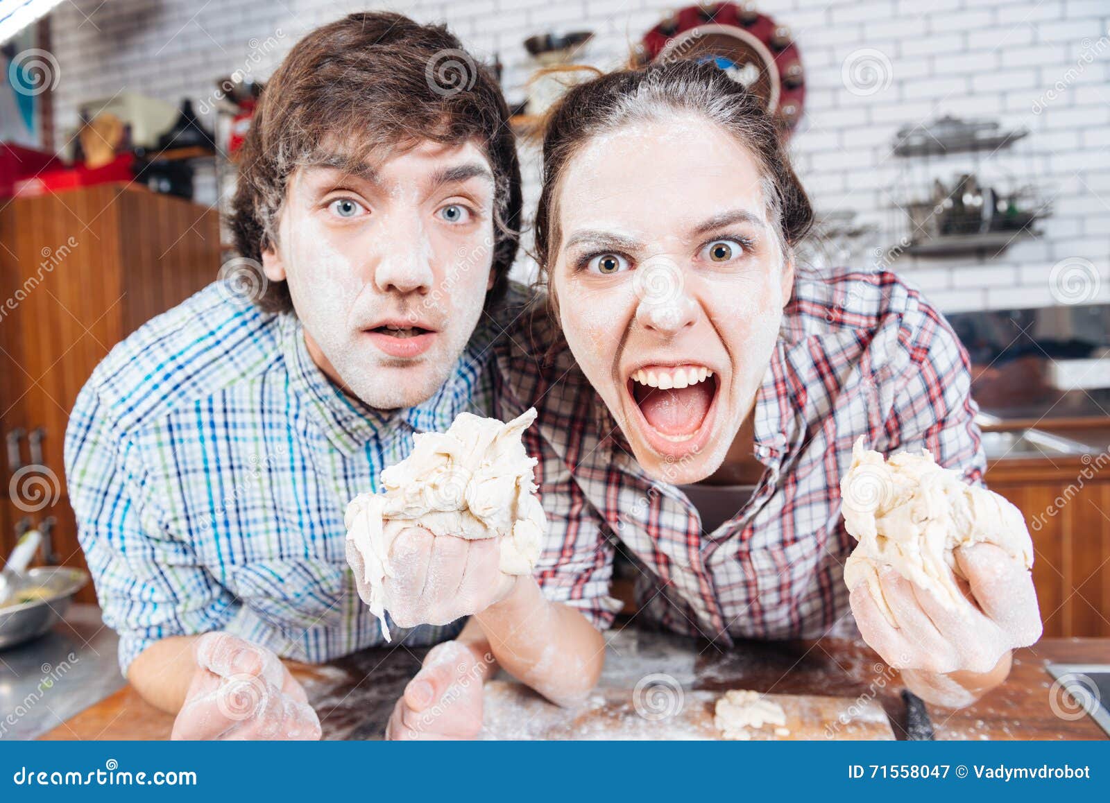 Comical Angry Couple with Flour on Faces Shouting Stock Image - Image ...
