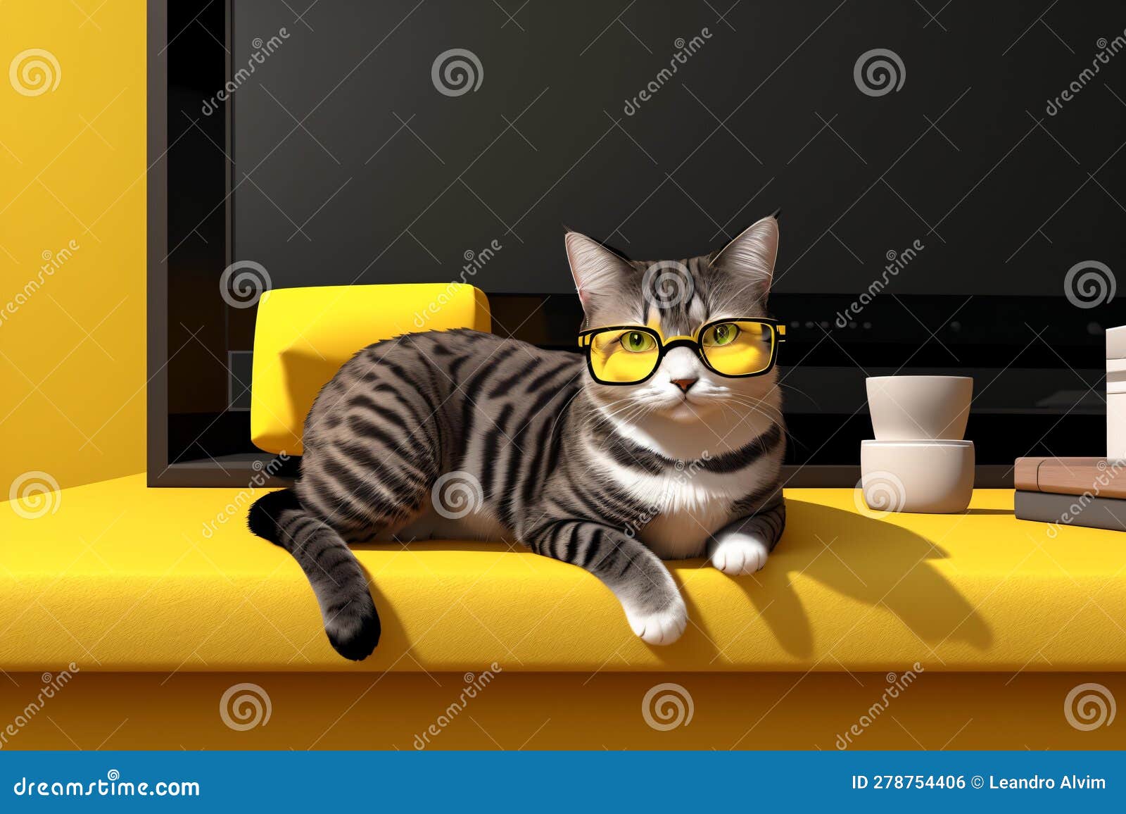 The Comical Cat in Glasses a Relaxed Evening of TV.AI Generated Stock ...