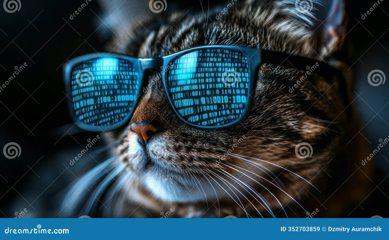 A Comical Cat Hacker is at a Computer in a Dark Room, Cyber Data ...