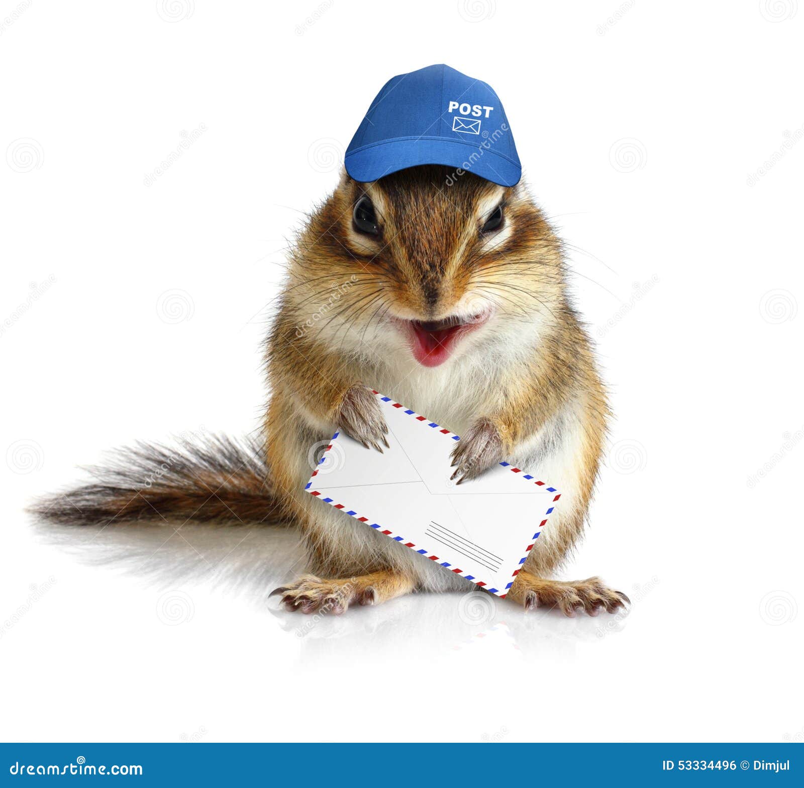 Comical Chipmunk Postman, on White Stock Photo - Image of white ...